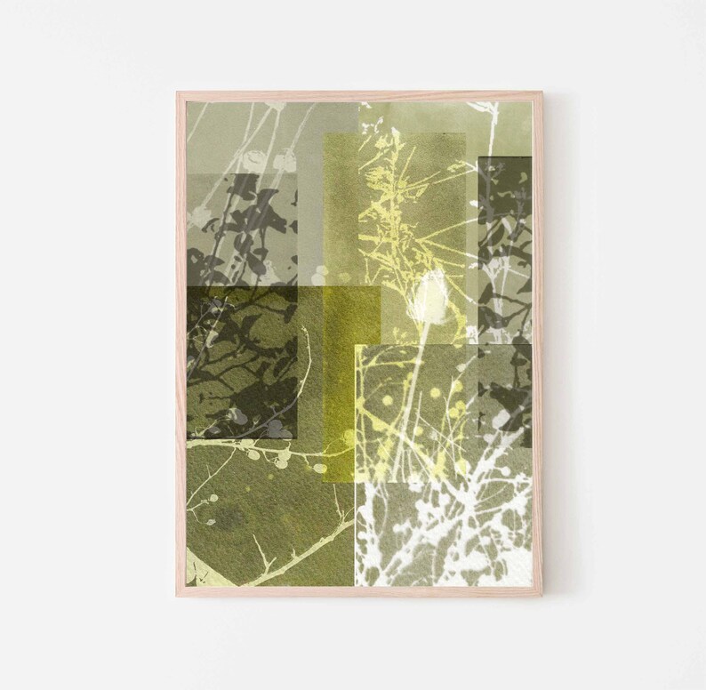 Printable Botanical Cyanotype Collage Art TAPED FLORAL Digital Download ...