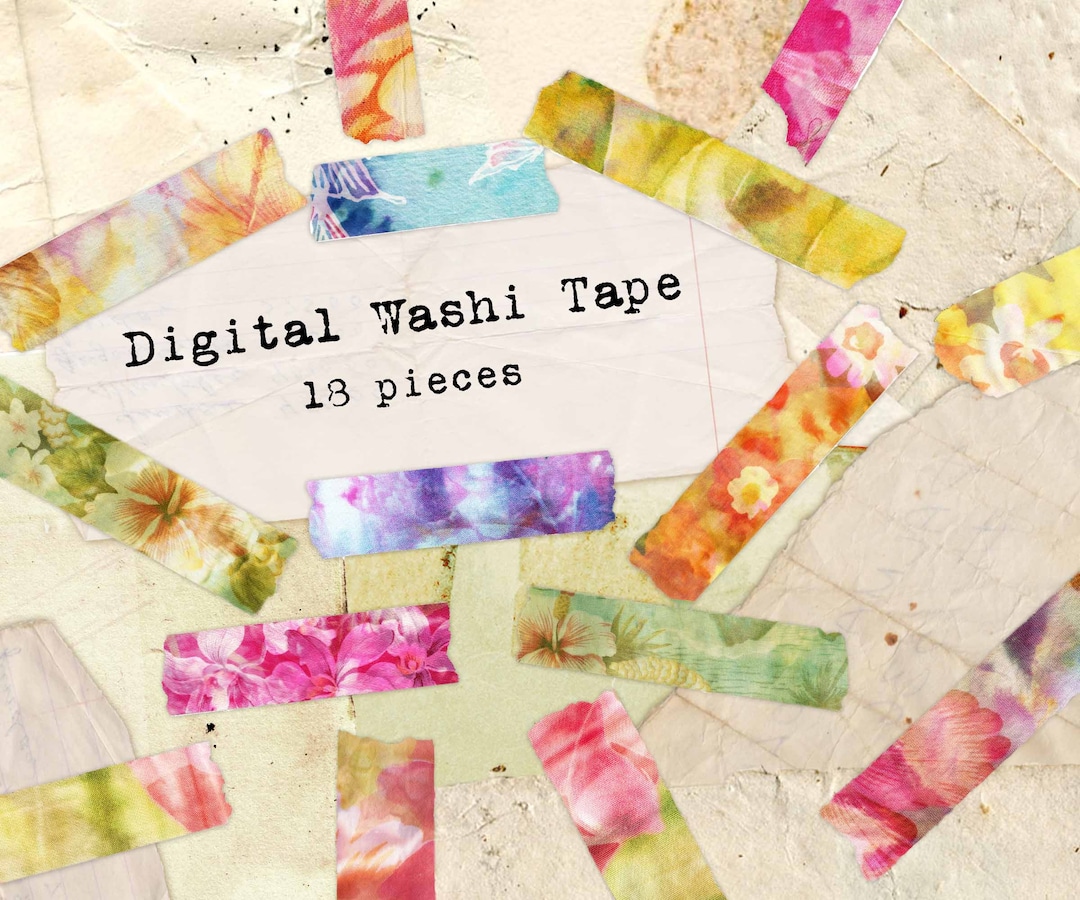 Digital Washi Tape, Printable Washi Strips, TIE DYE FLORALS, Junk ...