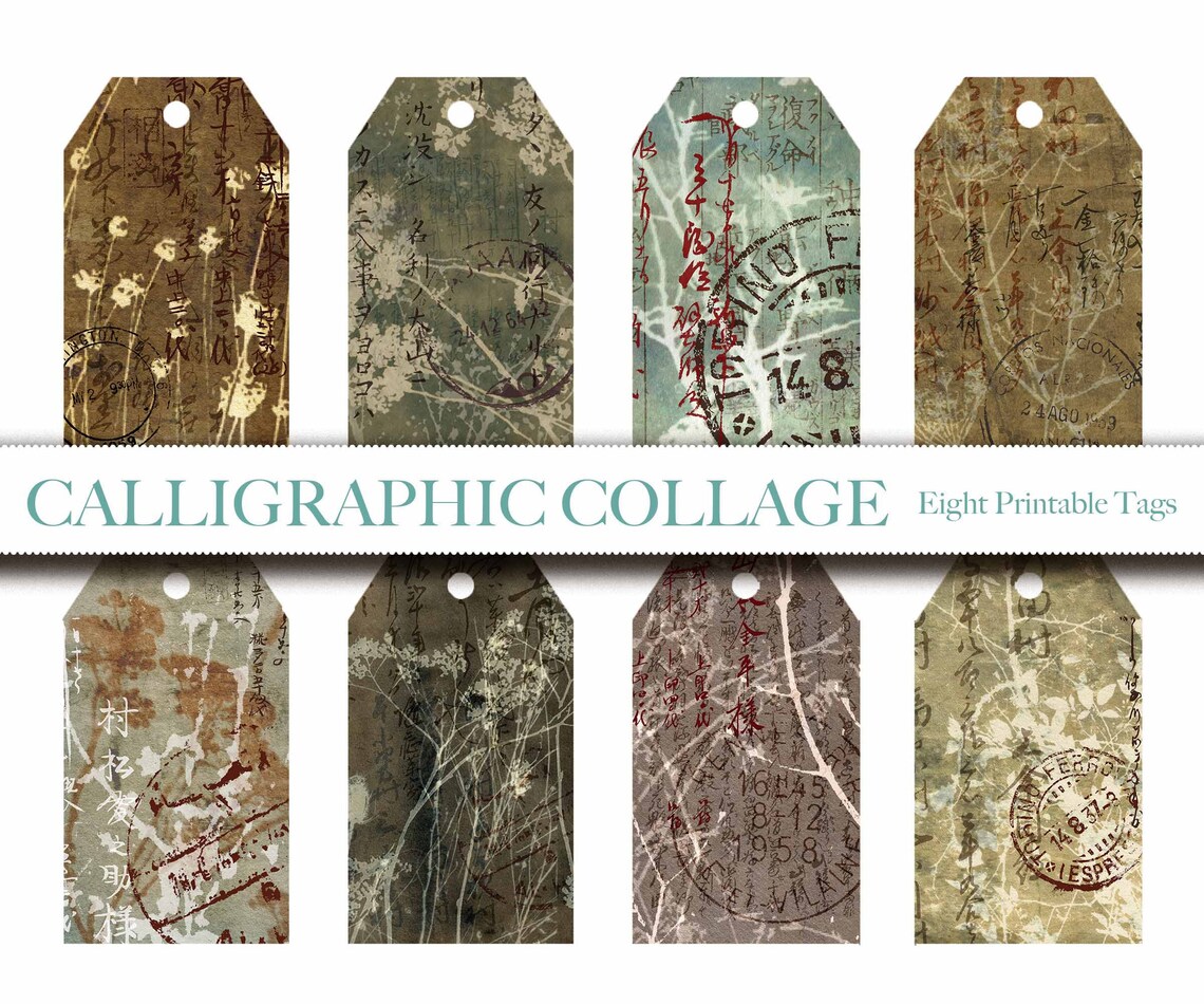 Printable Collage Ephemera Tags Calligraphic COLLAGE Labels Junk ...