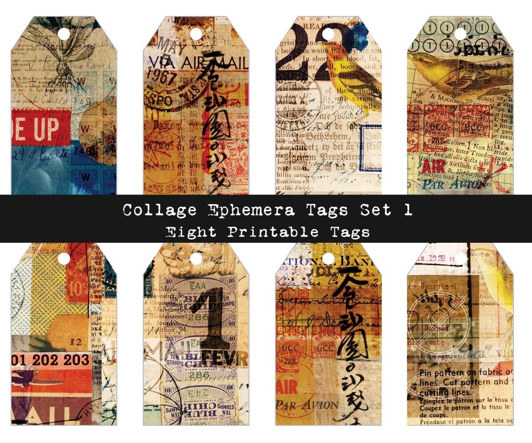 Printable Collage Ephemera Tags Labels Junk Journal Add Ons Collage ...