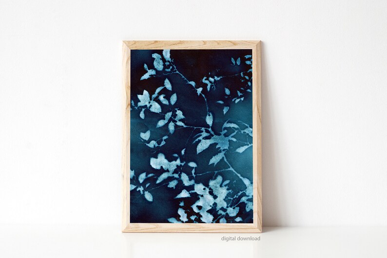 Botanical Wall Art Blue Floral Printable MIDNIGHT Cyanotype - Etsy