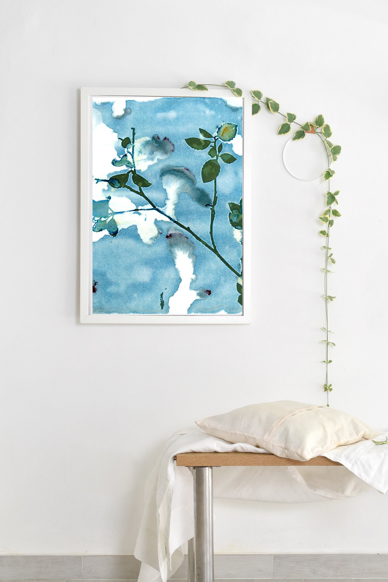 Floral Art Print WATERCOLOR SKY Botanical Art Cyanotype | Etsy