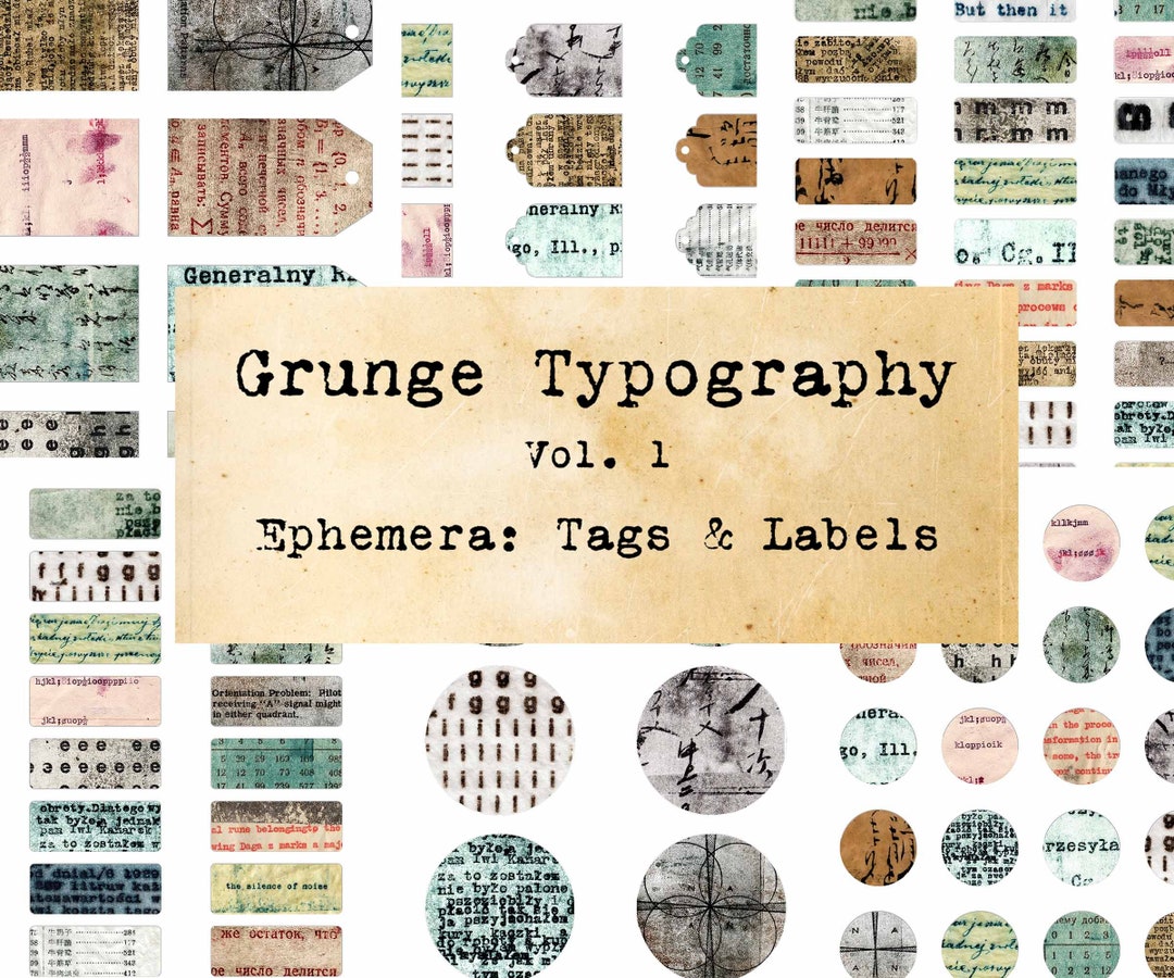 Digital Grunge Typography Junk Journal Ephemera Labels Tags Printable ...