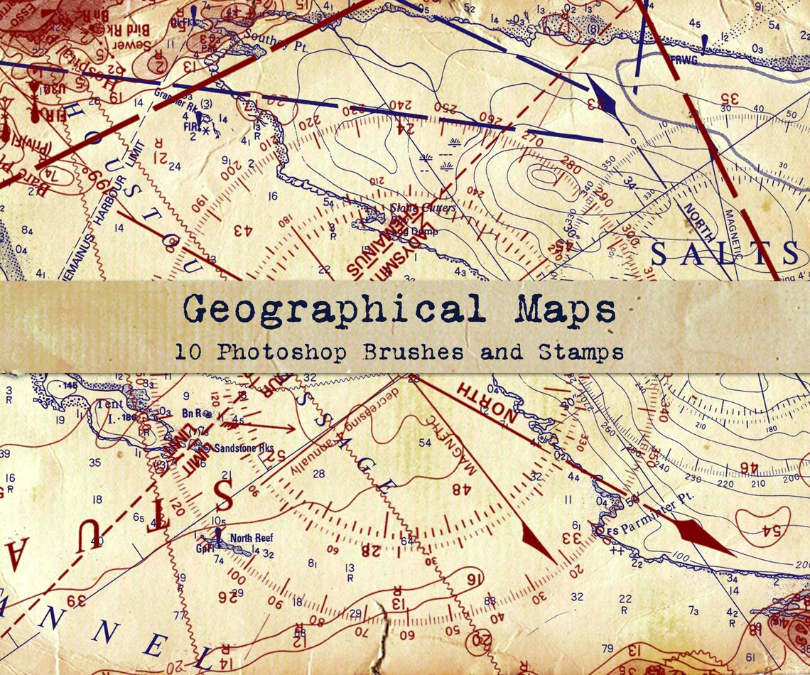 Geographical Maps Photoshop Brushes & Stamps Digital Art - Etsy