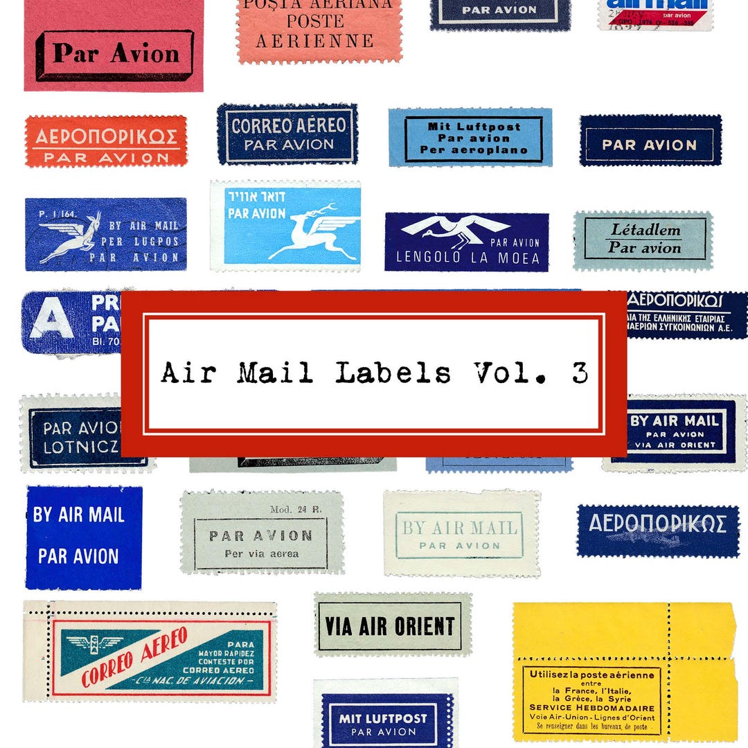 Vintage Air Mail Labels Vol 3: Printable Ephemera (digital Download) - Etsy