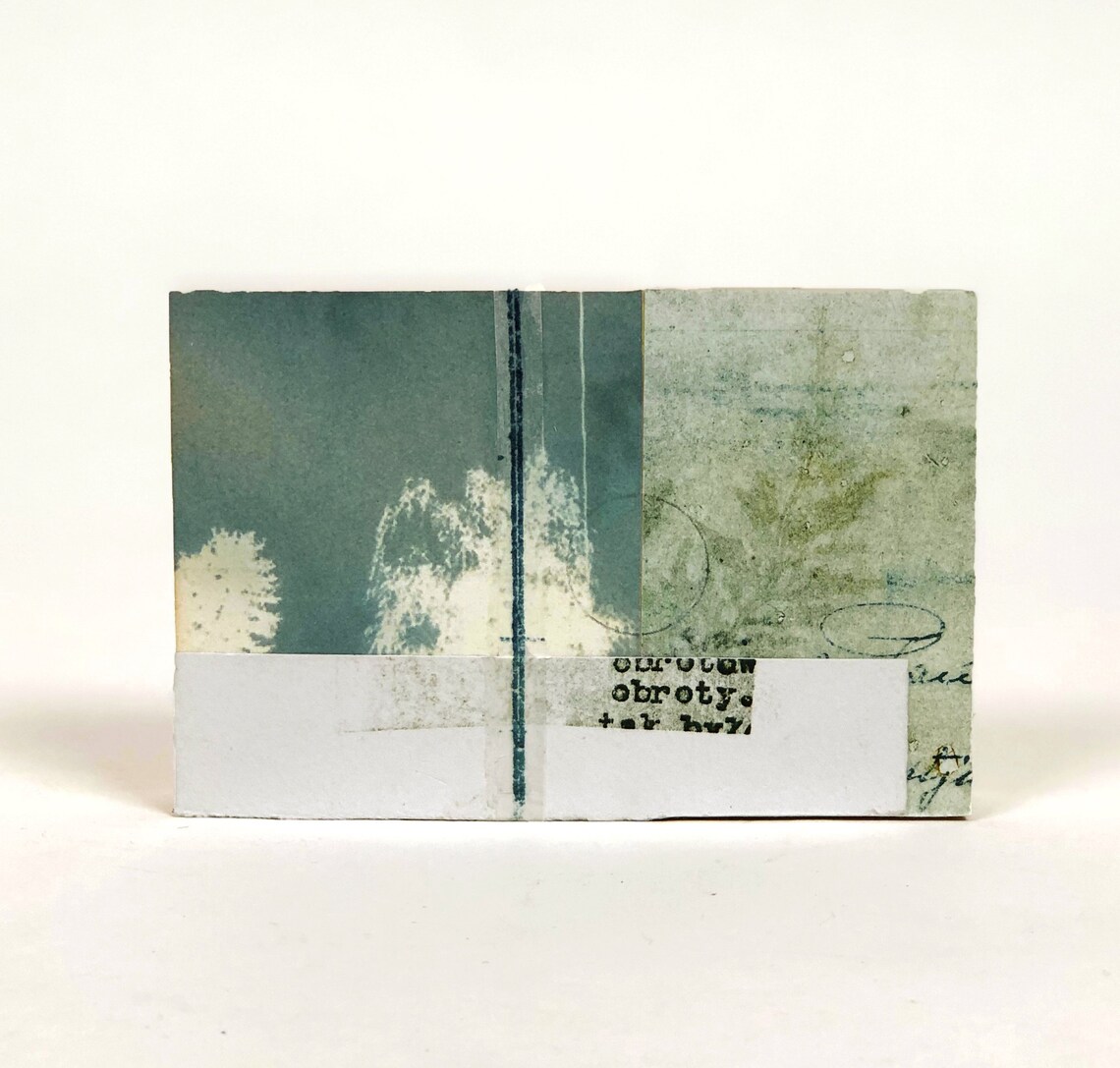 Cyanotype Art Original Collage Art on Wood Panel Mixed Media - Etsy