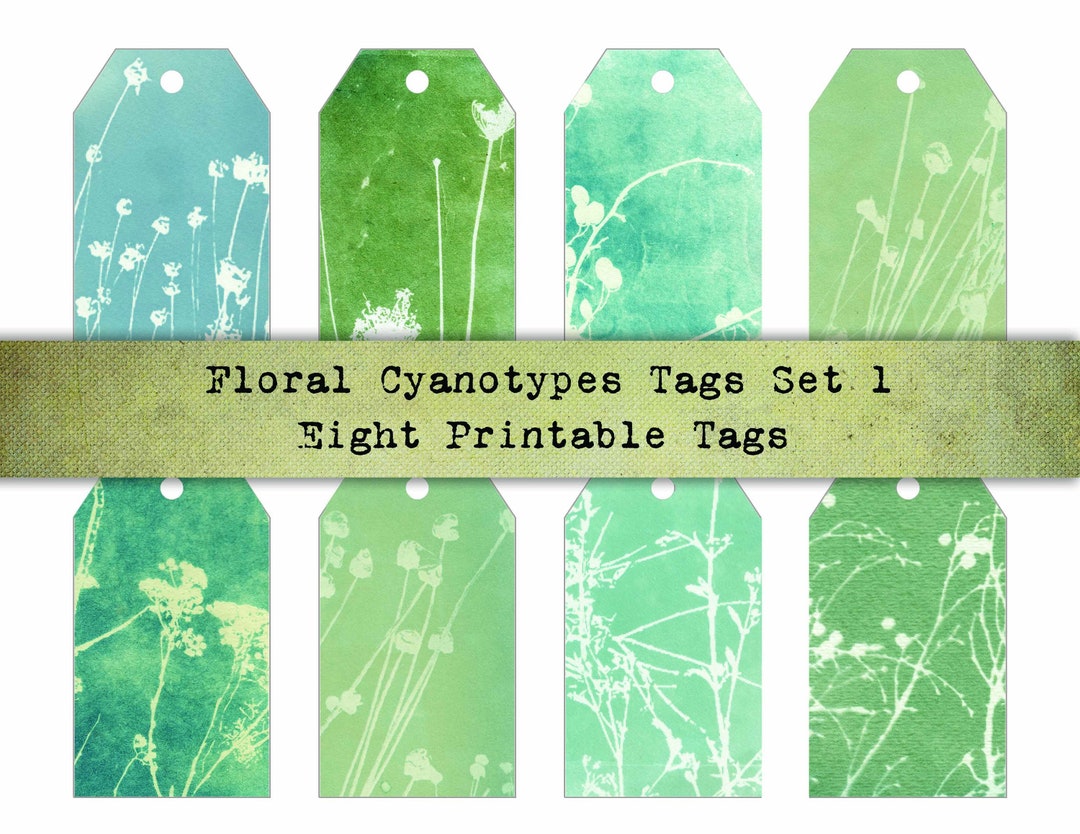 Printable FLORAL CYANOTYPES Ephemera Tags Labels Junk Journal Add Ons ...