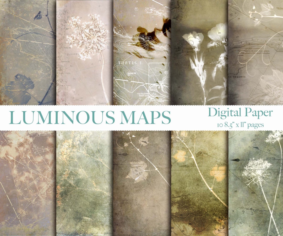 Digital Paper Pack LUMINOUS MAPS Printable Spring Garden Junk Journal ...