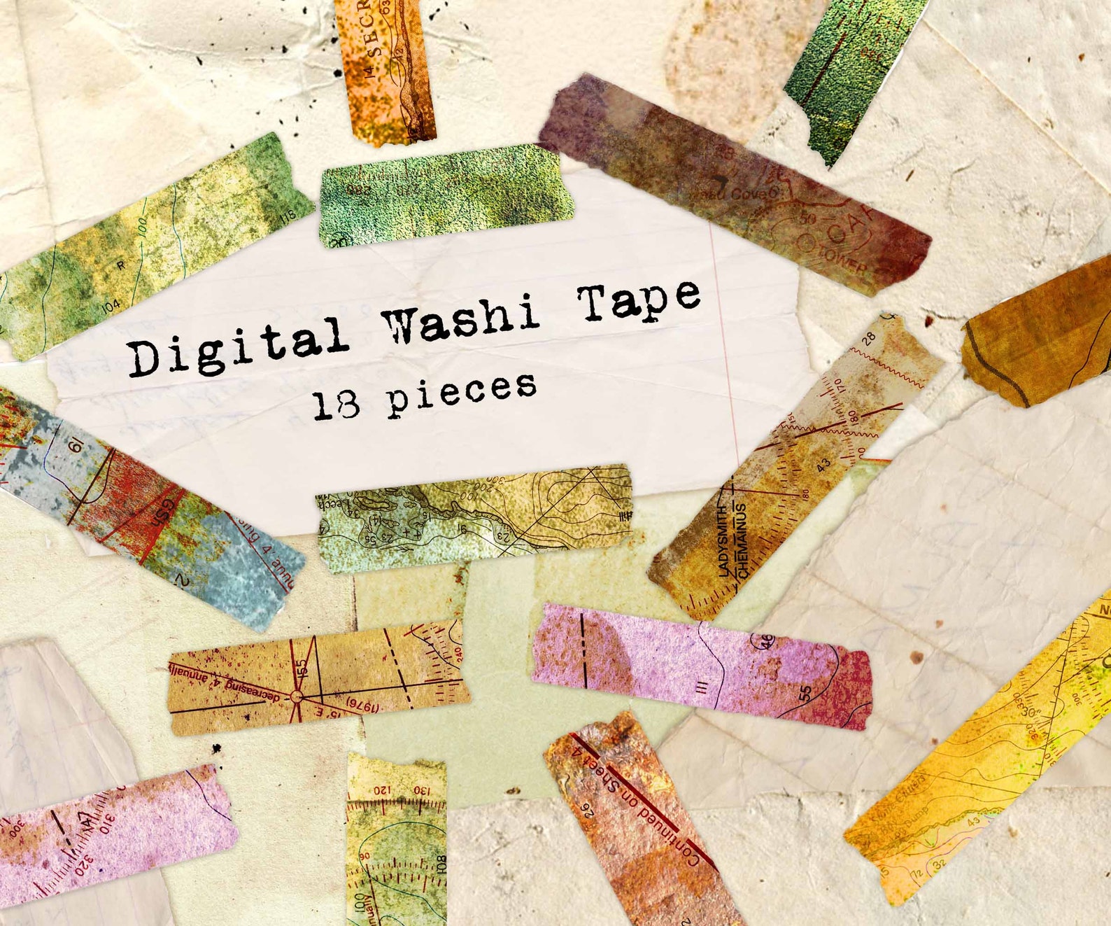 Digital Washi Tape Printable Washi Strips GRUNGE MAPS - Etsy