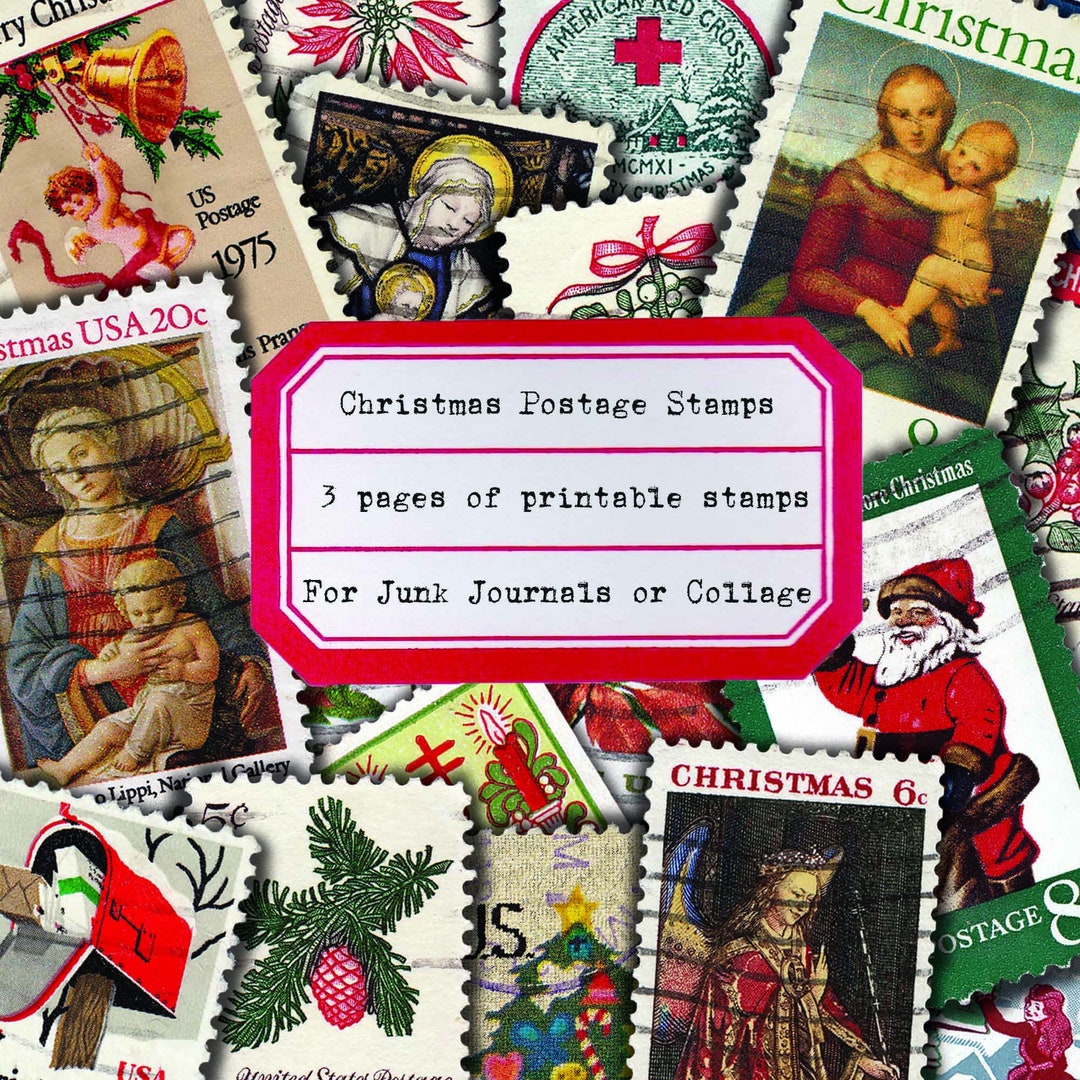 Printable Christmas Postage, Vintage USPS Christmas Stamps and Seals ...