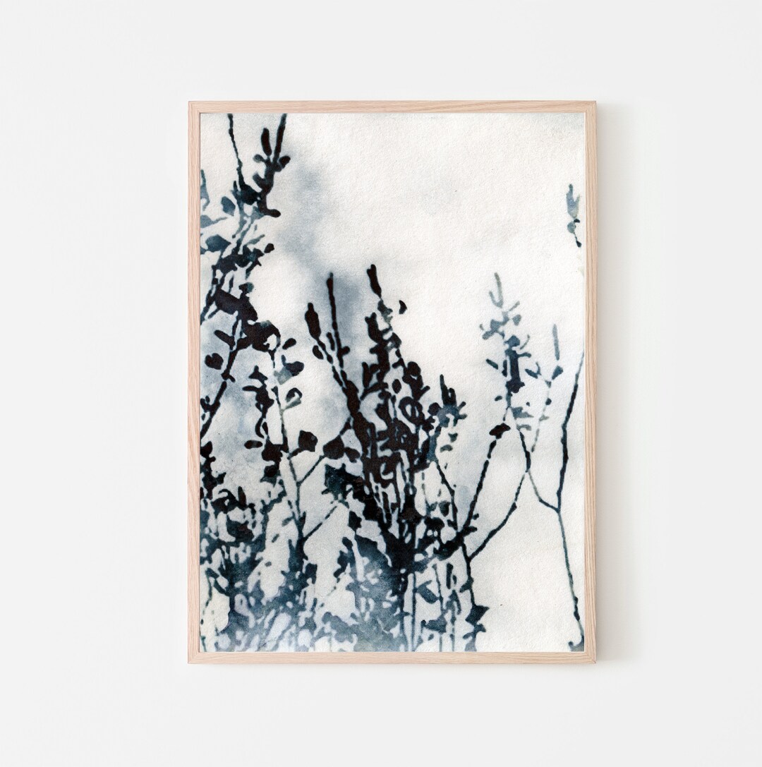 Printable Abstract Cyanotype Botanical Wall Art, Desaturated Reach ...