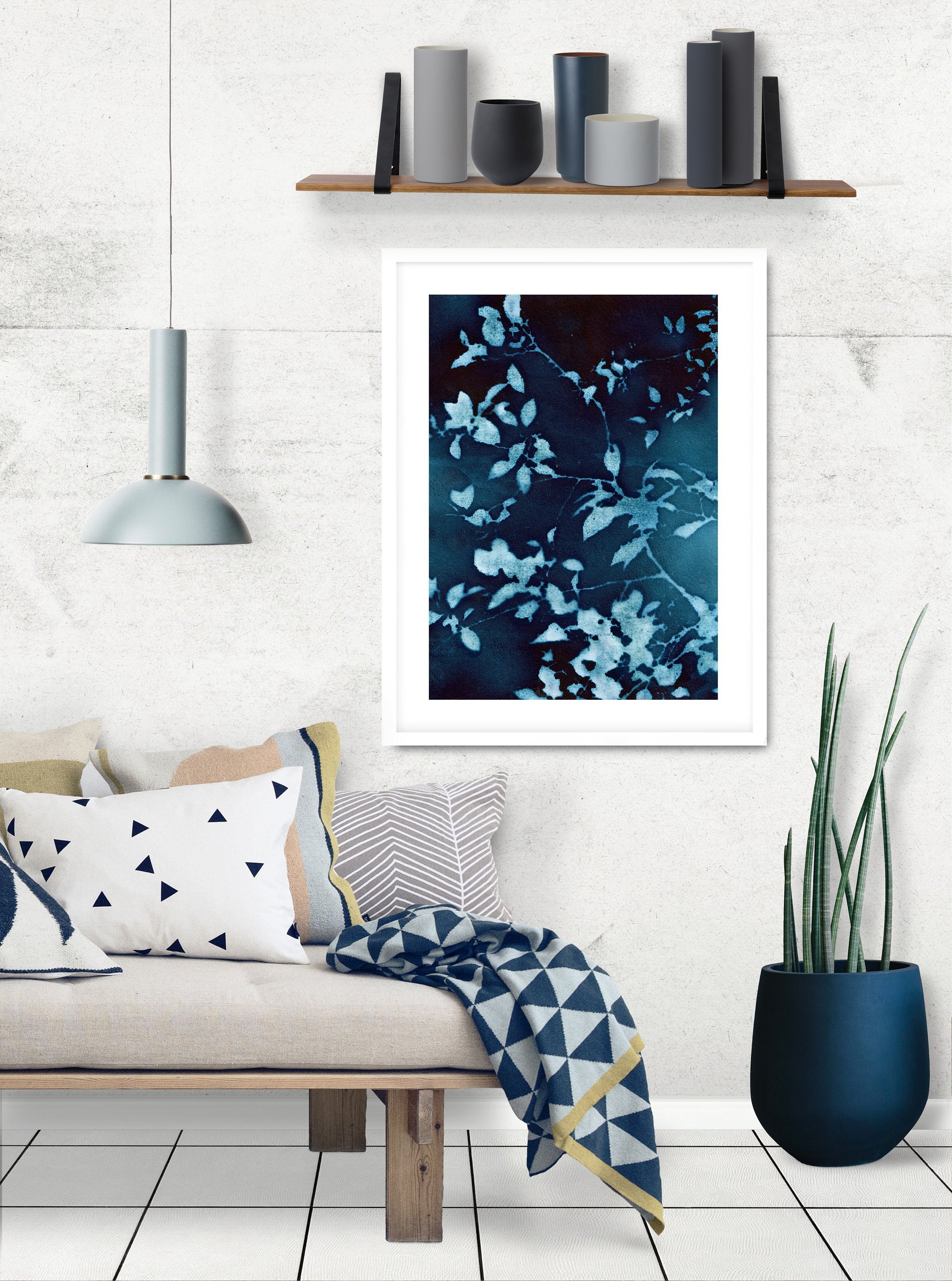 Botanical Wall Art, Blue Floral Printable, MIDNIGHT, Cyanotype Art ...