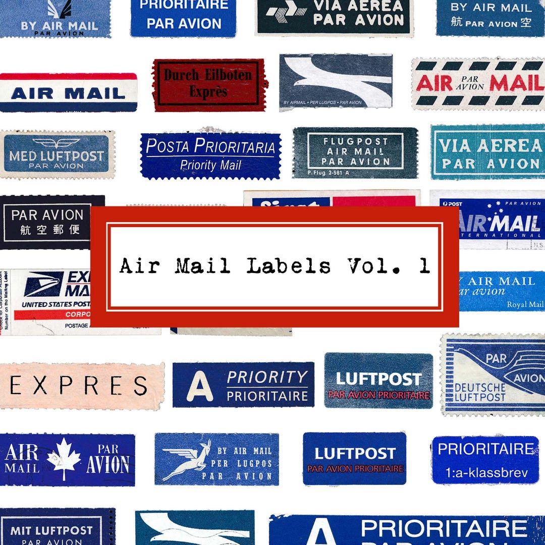 Air Mail Labels Vol 1 Printable Vintage Mail Ephemera Junk Journal ...