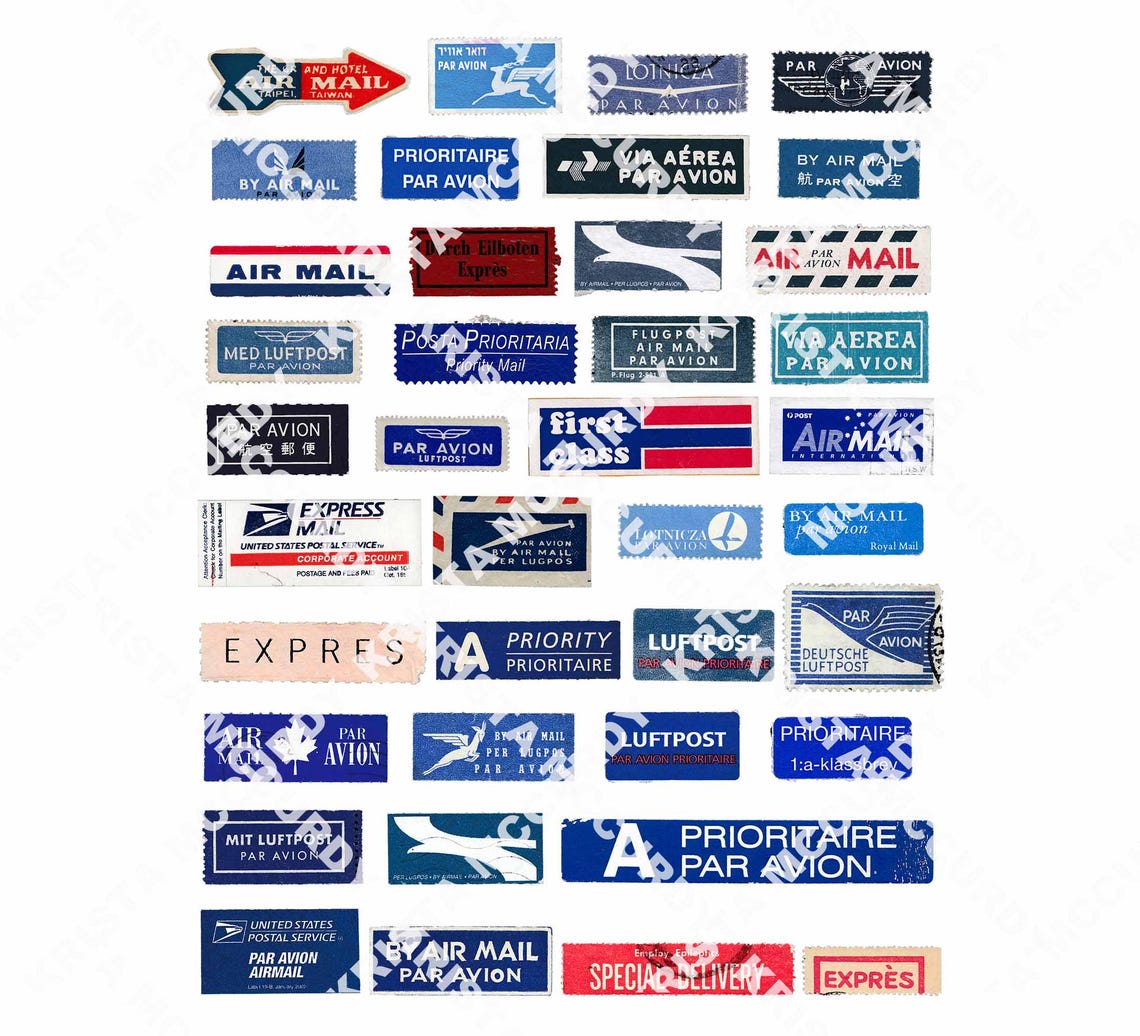 Vintage Air Mail Labels: Printable Ephemera for Junk Journals (digital ...