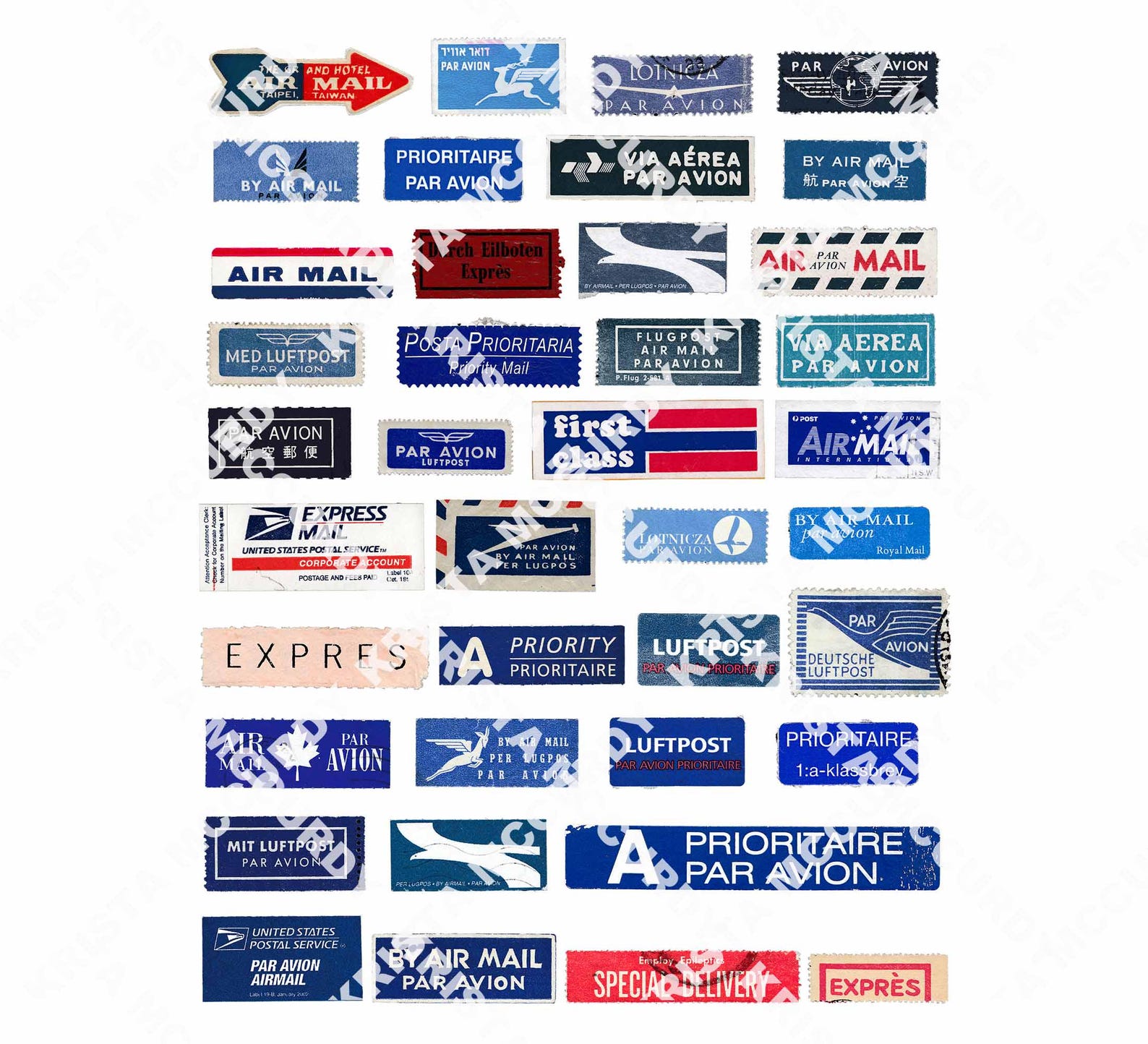 Vintage Air Mail Labels: Printable Ephemera for Junk Journals (digital ...