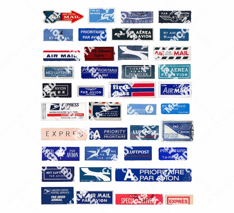 Air Mail Labels Vol 1 Printable Vintage Mail Ephemera Junk Journal ...