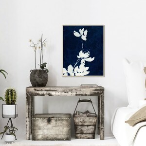 Blue Floral Minimalist Cyanotype Botanical Printable Wall Art, Flower ...