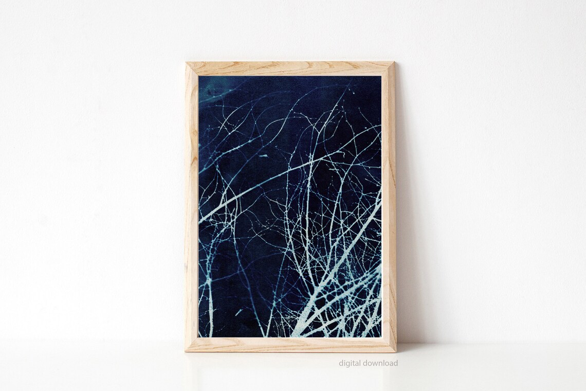 Blue Wall Art TWIGS IN WINTER Cyanotype Printable Art Print | Etsy