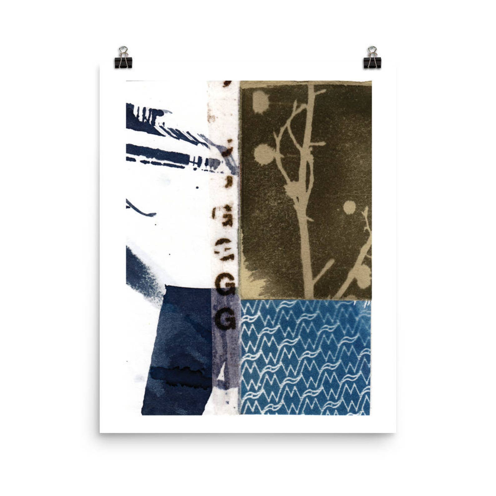 Collage Wall Art Print, BOTANICAL LETTERS Cyanotype Collage, Art to ...