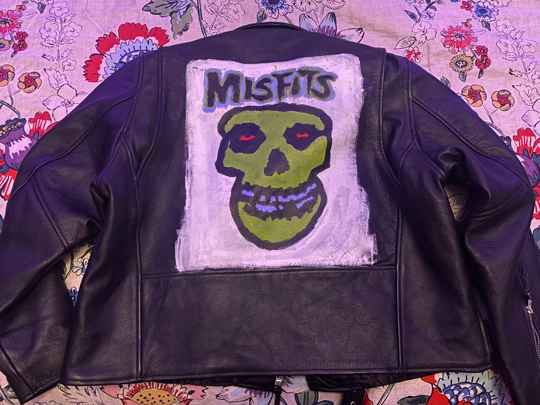 Womens Leather Motorcycle Jacket the Misfits Punk Handpainted Misfits ...