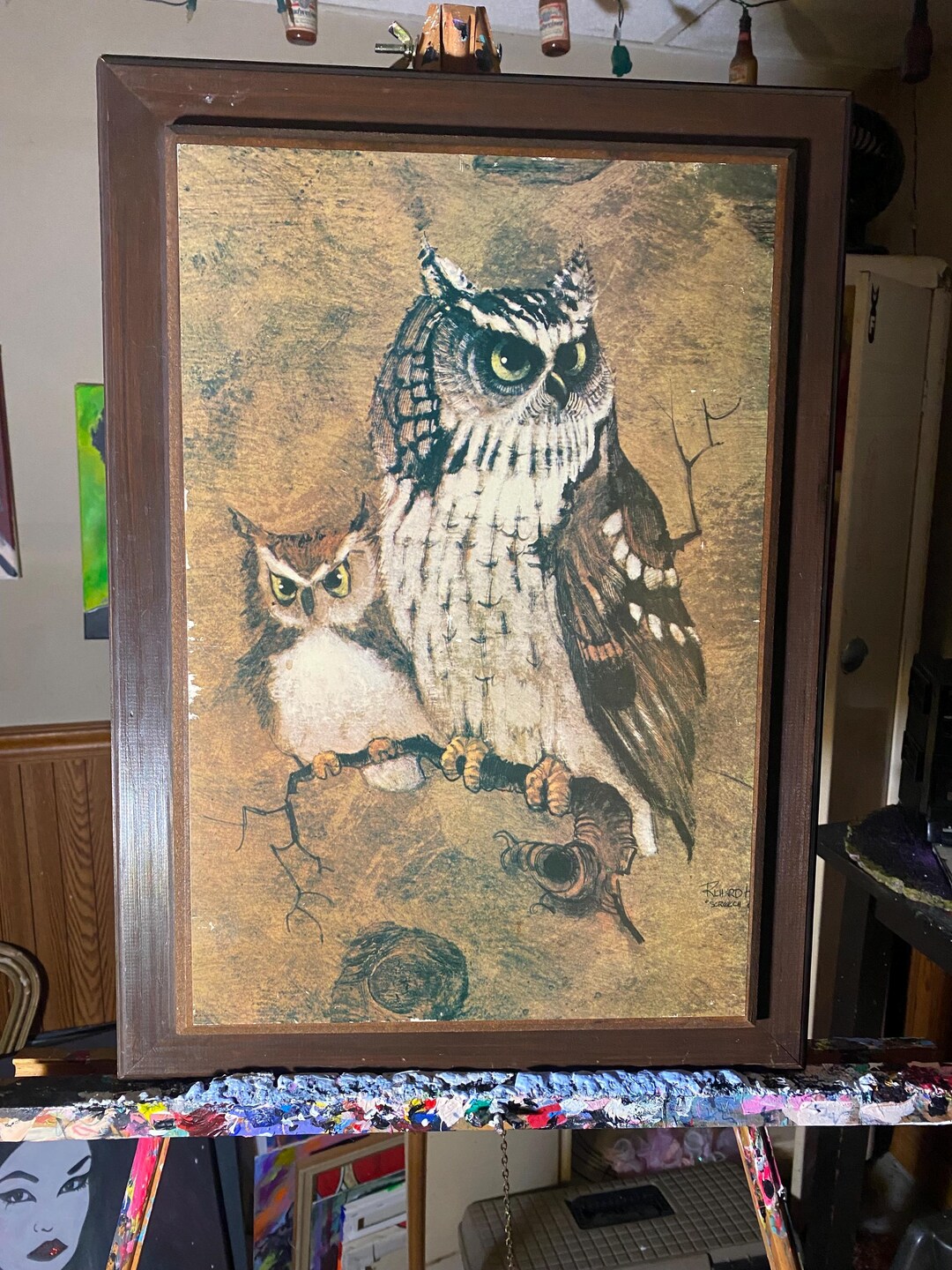 1970’s Richard Hinger - Screech Owl Wood Framed Plaque - Wall Picture ...