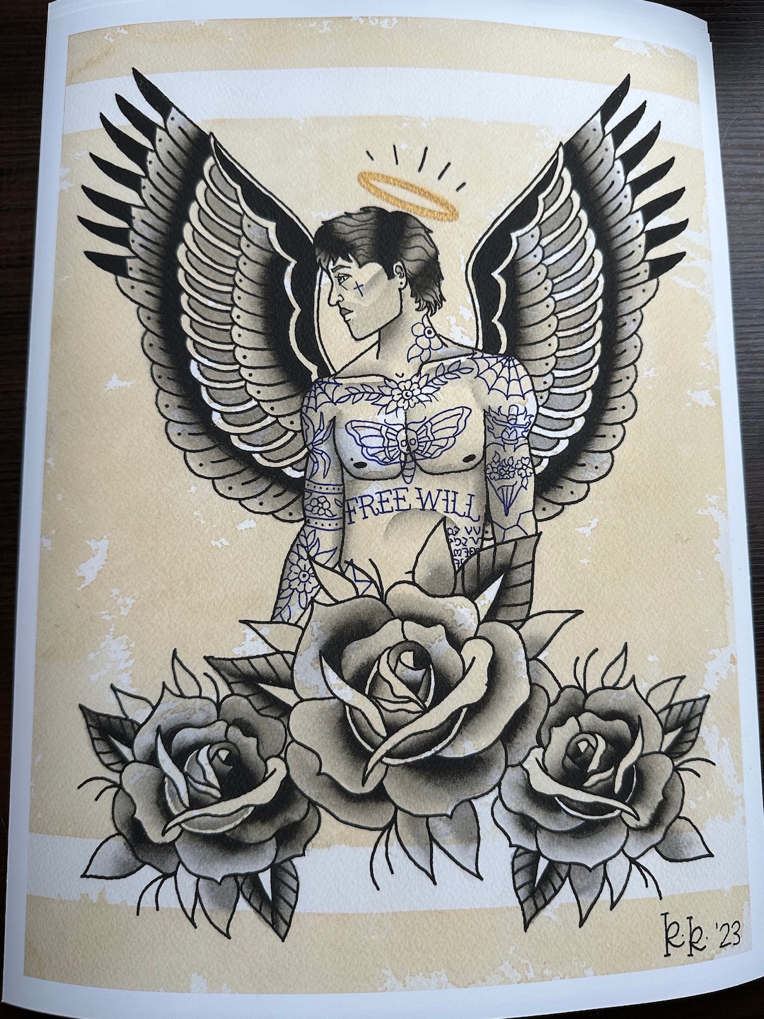 Tattooed Angels Traditional Tattoo Style Art Print; Castiel- the Fallen ...