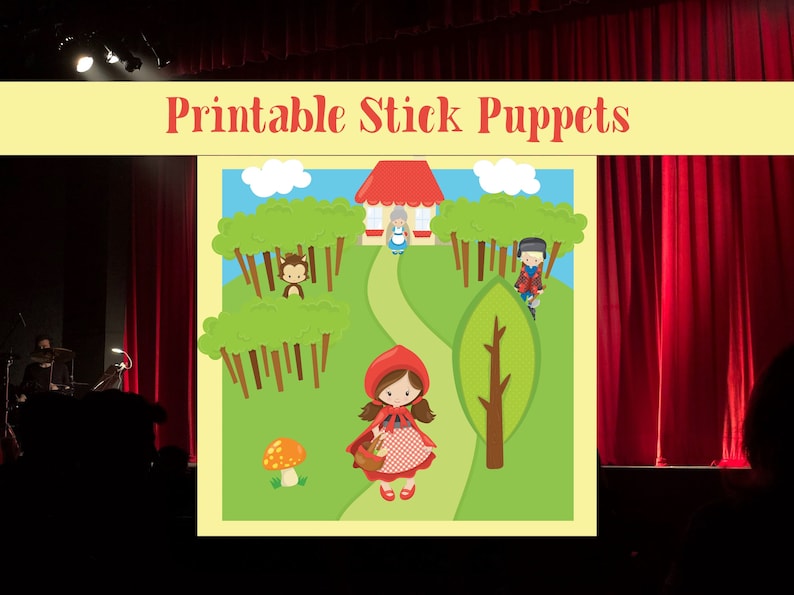Printable Puppet Little Red Riding Hood Stick Puppet | 15 Elements Incl ...
