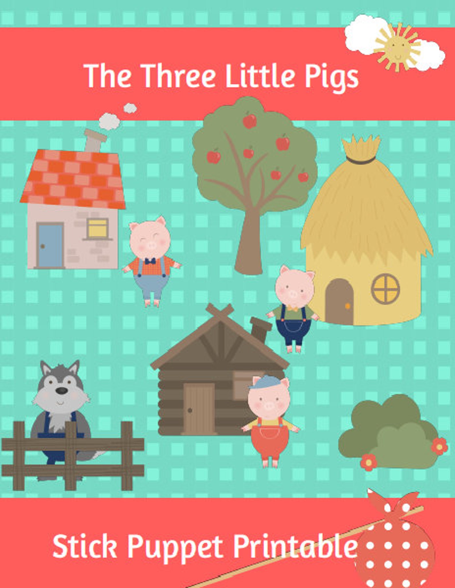 The Three Little Pigs Stick Puppet Printable | 12 Figures | Story Time ...