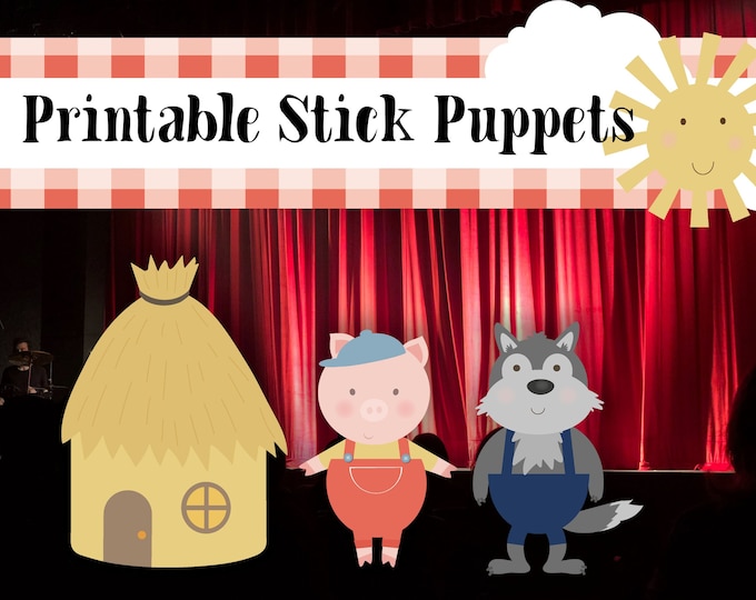 The Three Little Pigs Stick Puppet Printable 12 Figures - Etsy