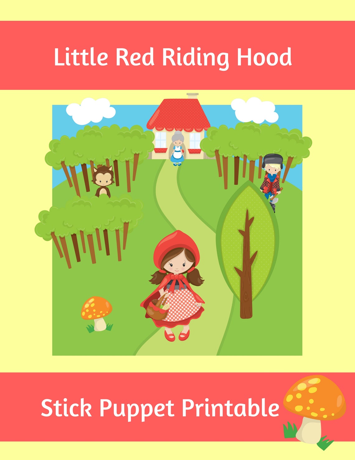 Printable Puppet Little Red Riding Hood Stick Puppet | 15 Elements Incl ...