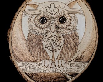 Floral Owl Pyrography Art Piece - Etsy