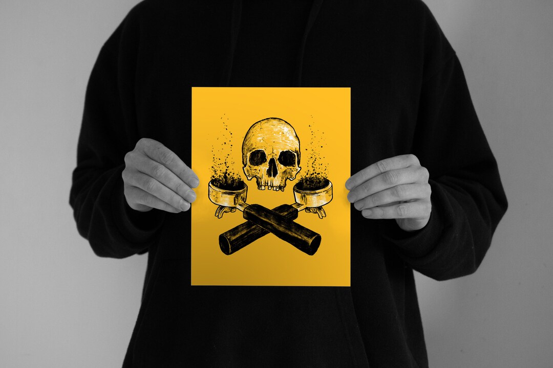 Badass Barista - 8" X 10" Coffee Skull Caffeine Art Print - Etsy