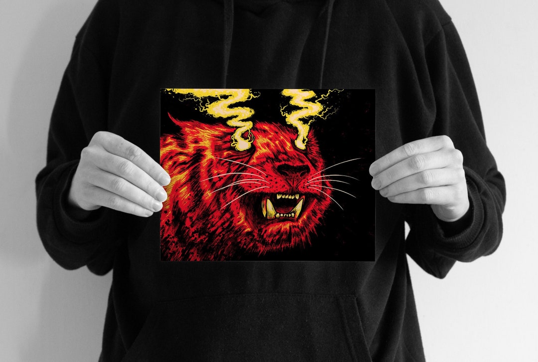 Tiger Bright - Dark Vibrant Animal Art Print 10x8" - Etsy