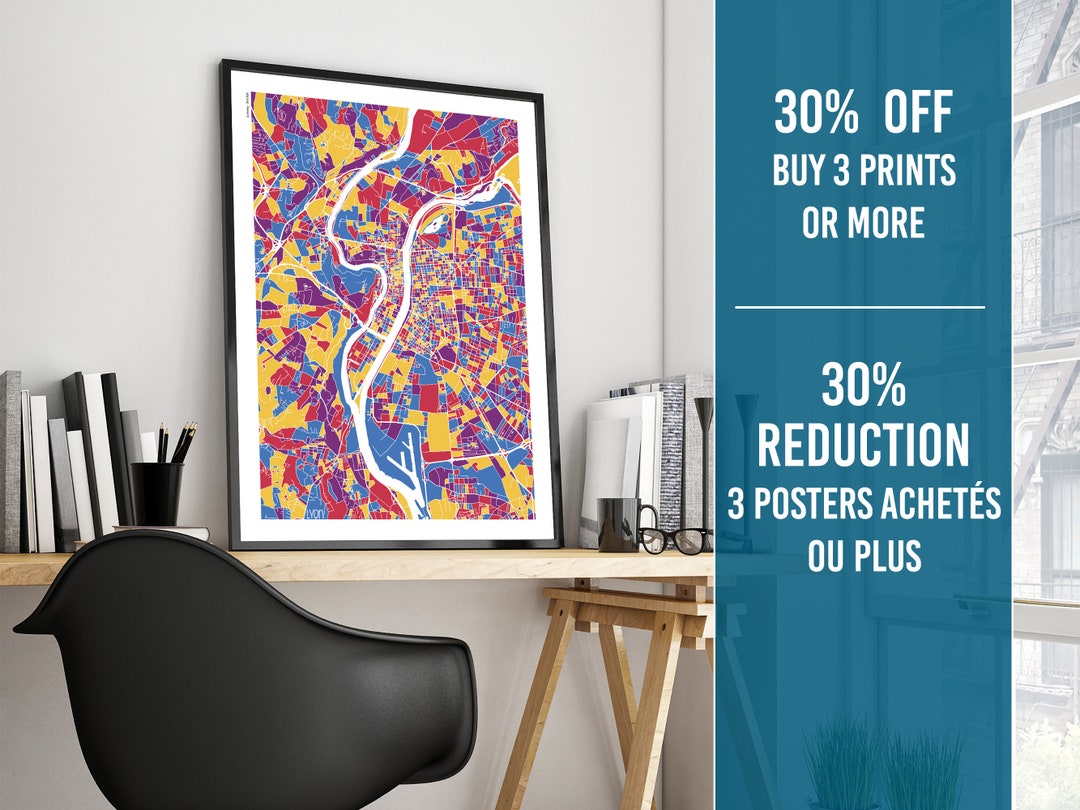 Poster Lyon France Multicolor Map City Map Street Map - Etsy