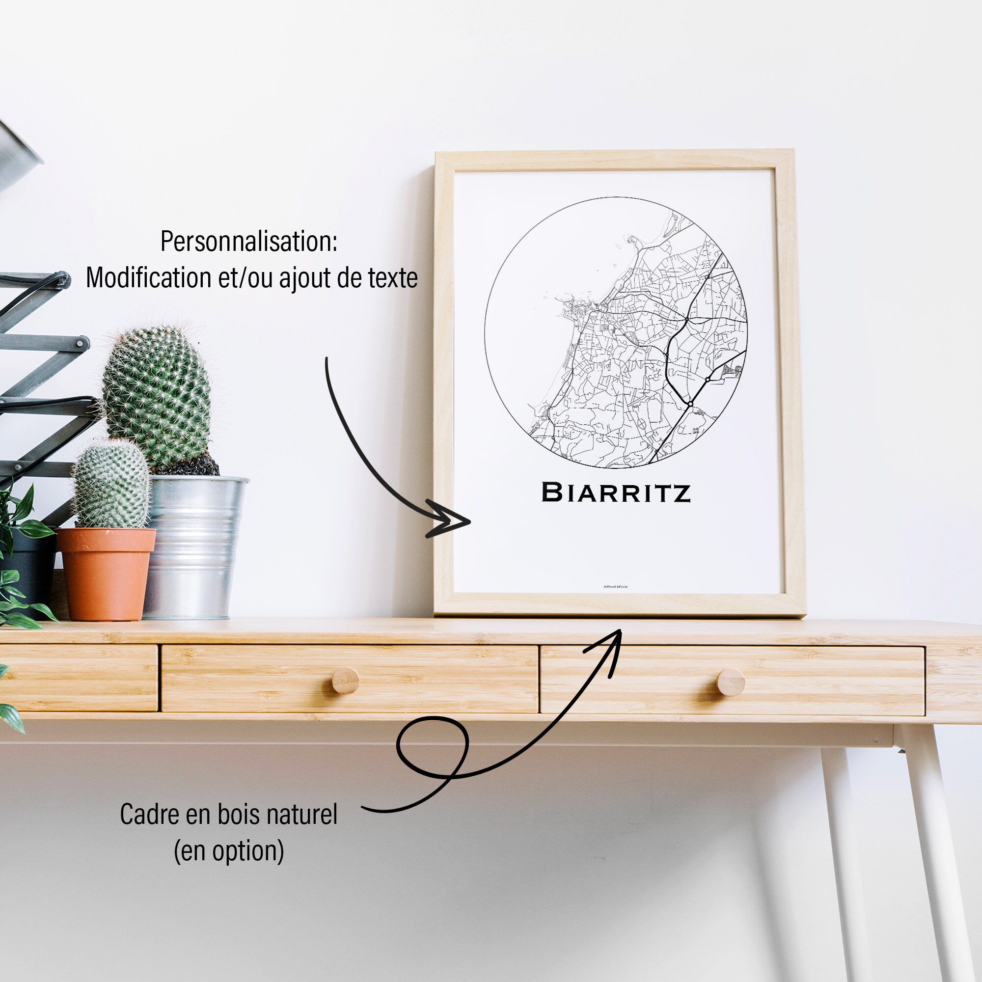 Custom City Map Print Biarritz Wall Art Map Of Biarritz Biarritz Map ...