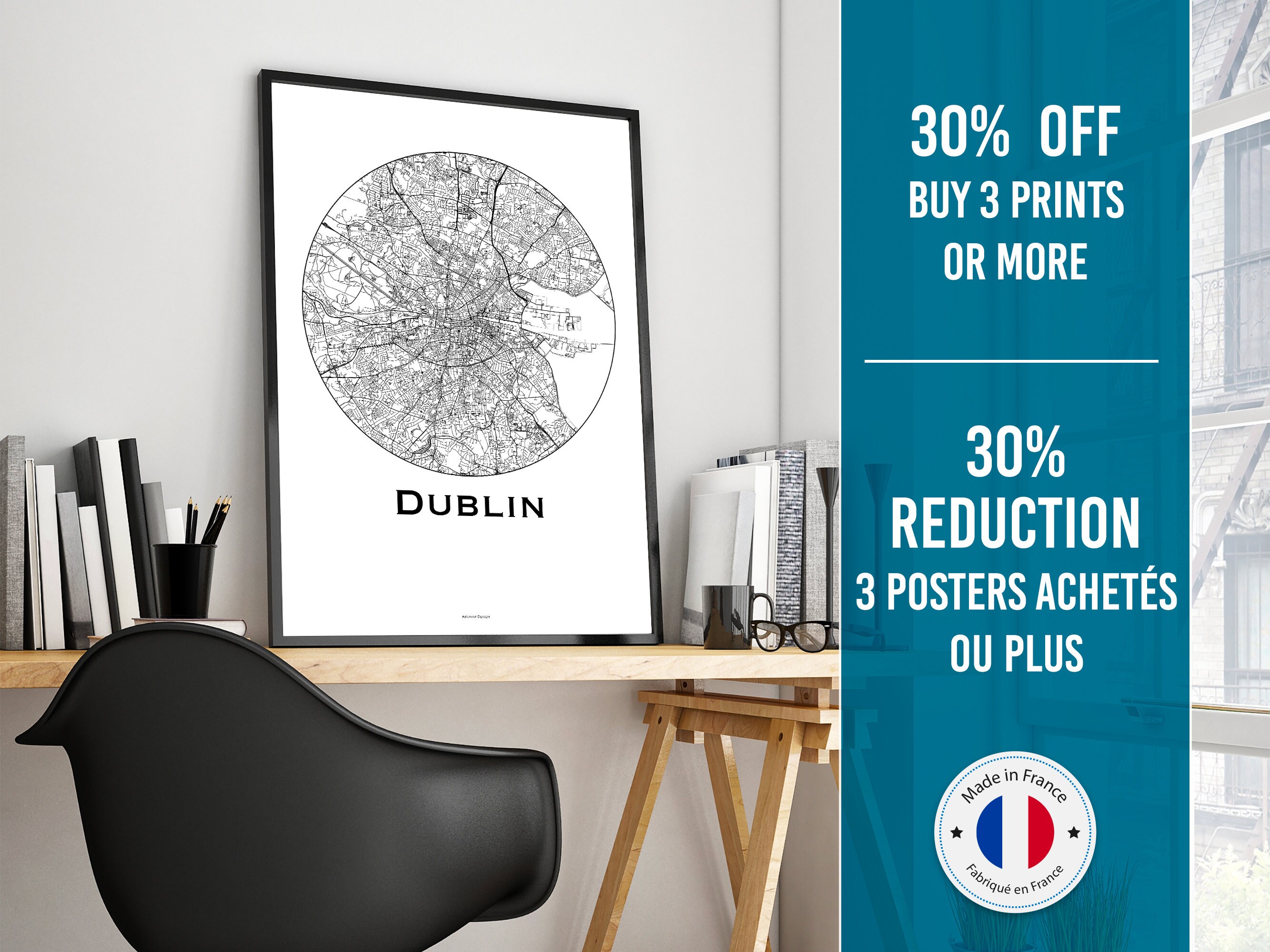 Poster Dublin Ireland Minimalist Map City Map Street Map - Etsy