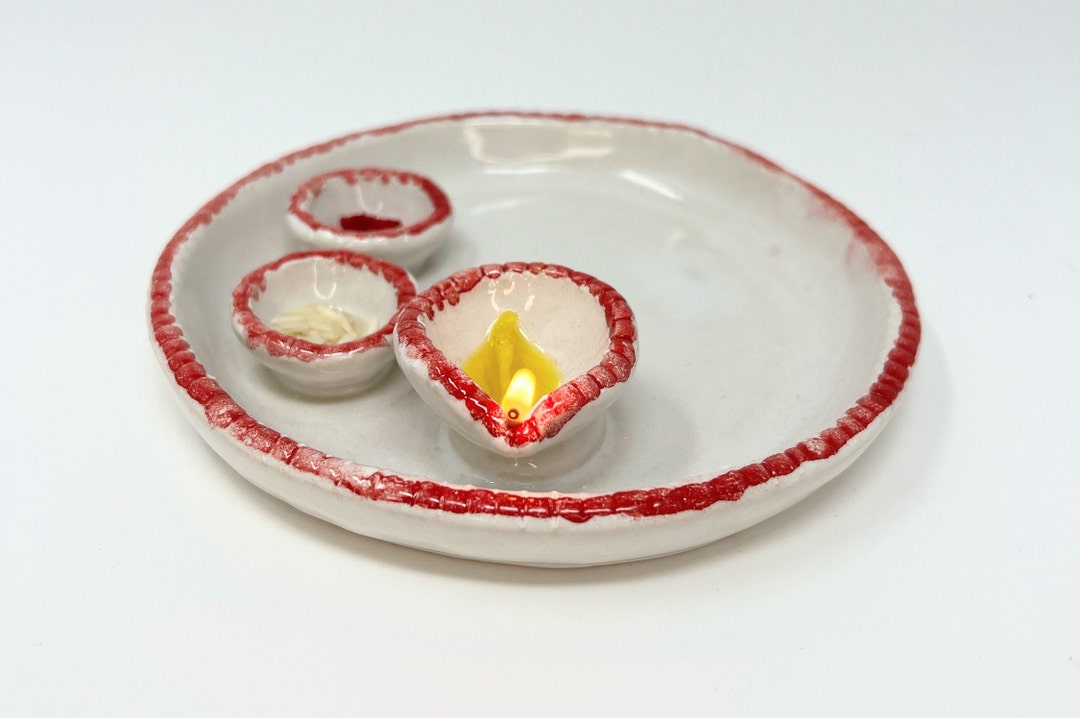 Arti Thali With Diya, Open Containers for Kumkum and Rice, Space for ...