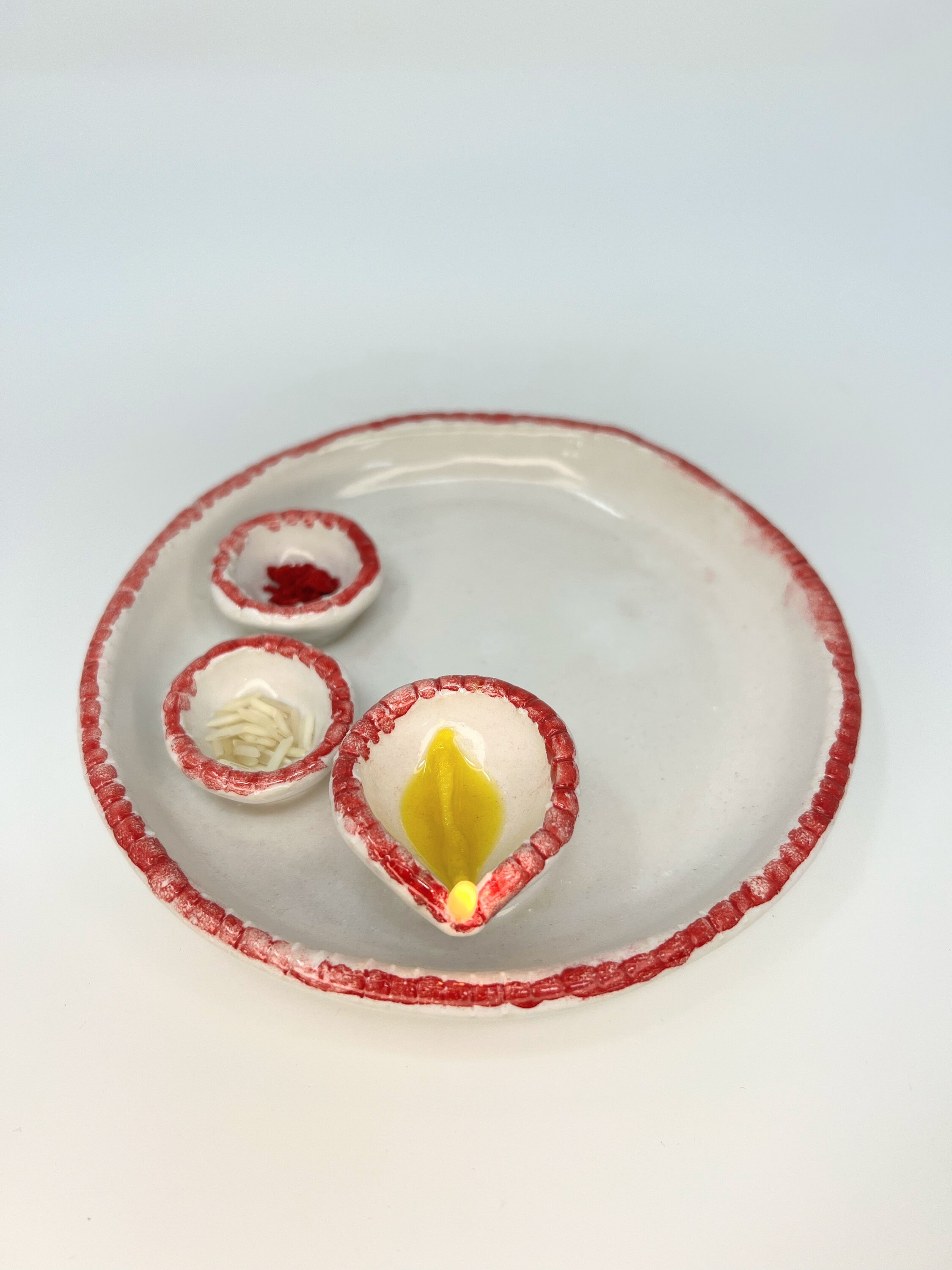 Arti Thali With Diya, Open Containers for Kumkum and Rice, Space for ...