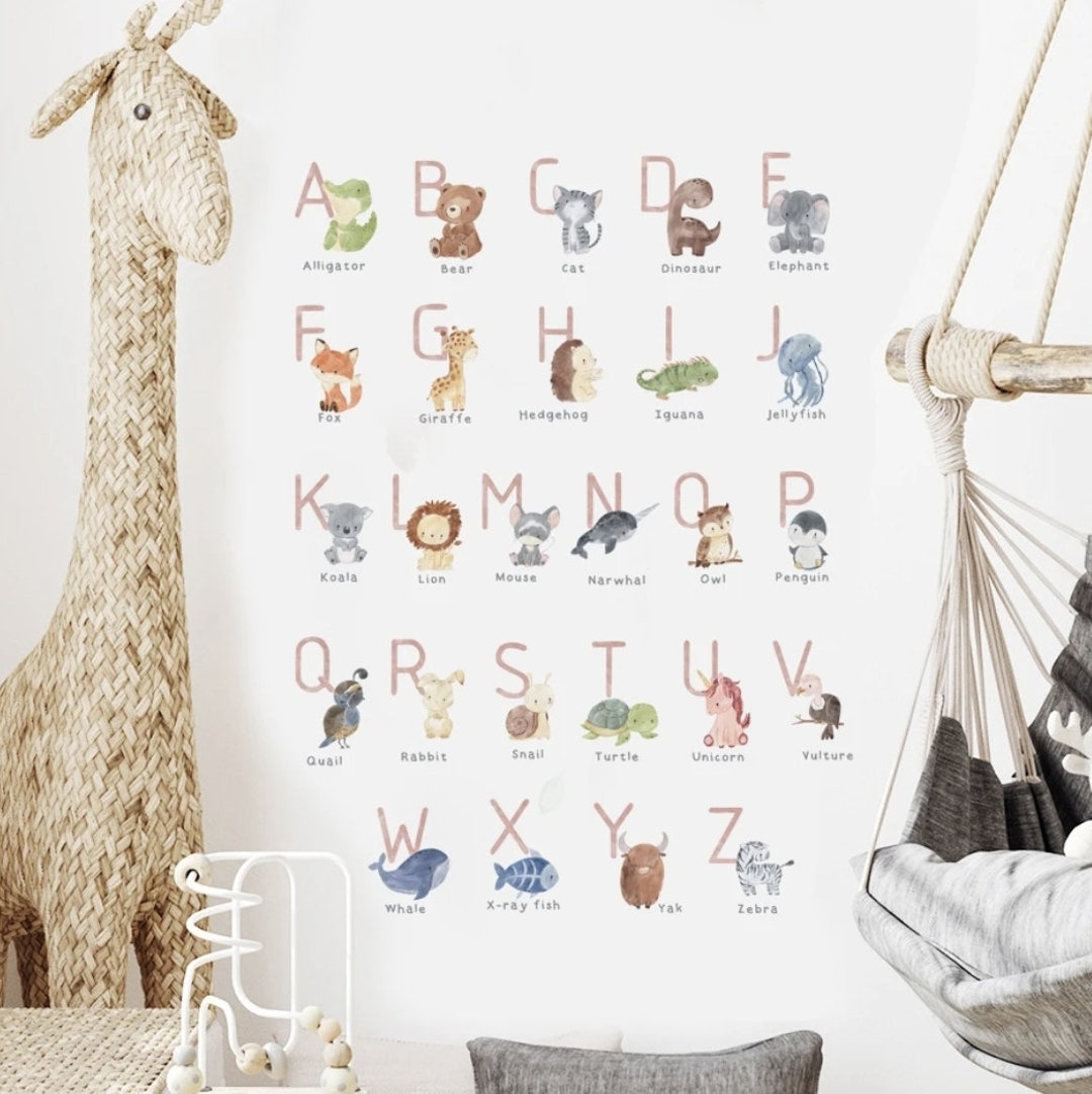 Watercolor Animal Alphabet Wall Decals, Decorative Jungle Stickers ...