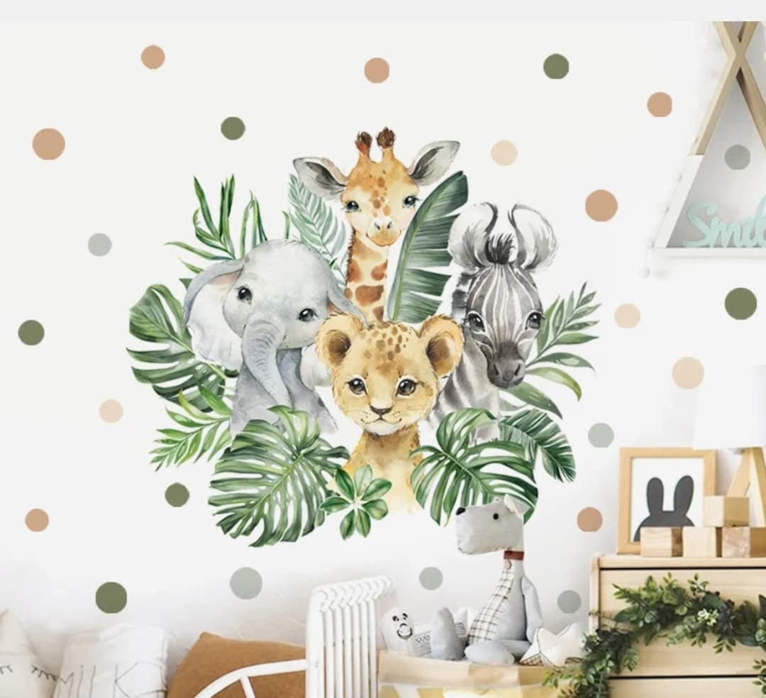 Watercolor Safari Animal Wall Decals, Decorative Jungle Stickers ...