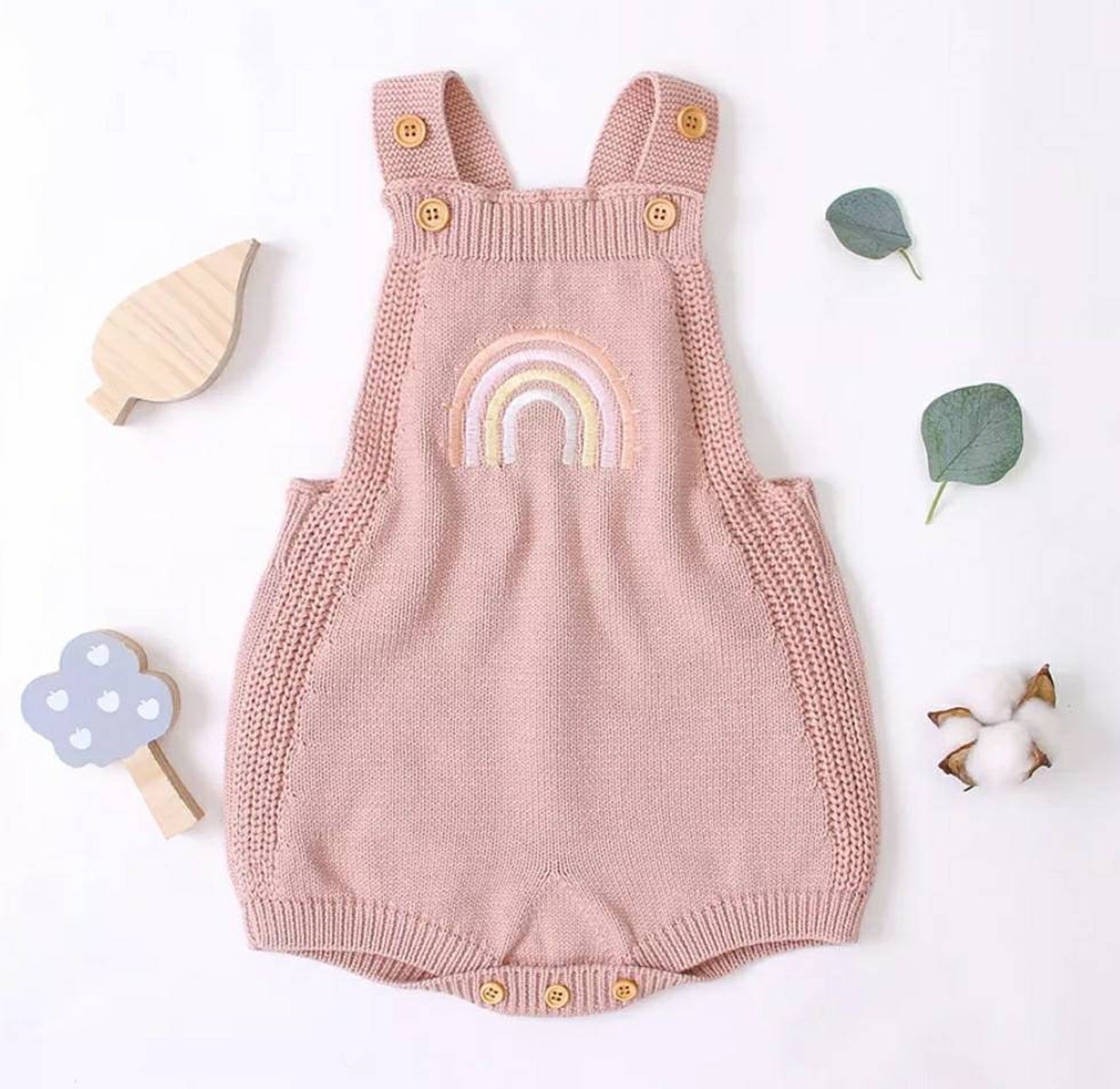Knitted Rainbow Romper Dungarees in Pastel Pink or Mustard - Etsy