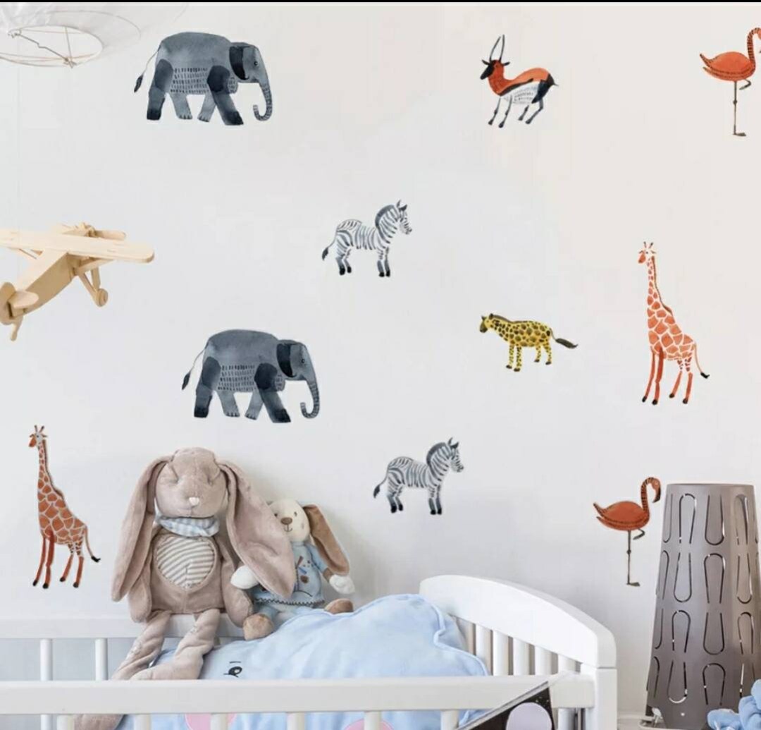 Watercolour Safari Animal Wall Decals, Zoo Animal Vinyl Stickers ...