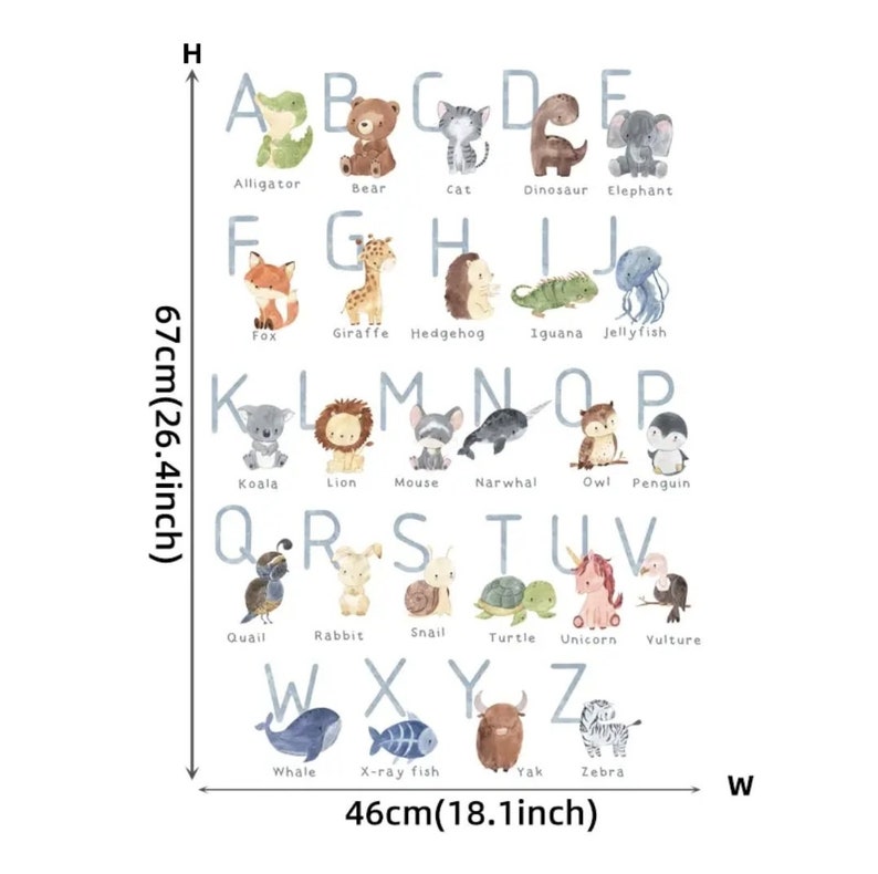 Watercolor Animal Alphabet Wall Decals, Decorative Jungle Stickers ...