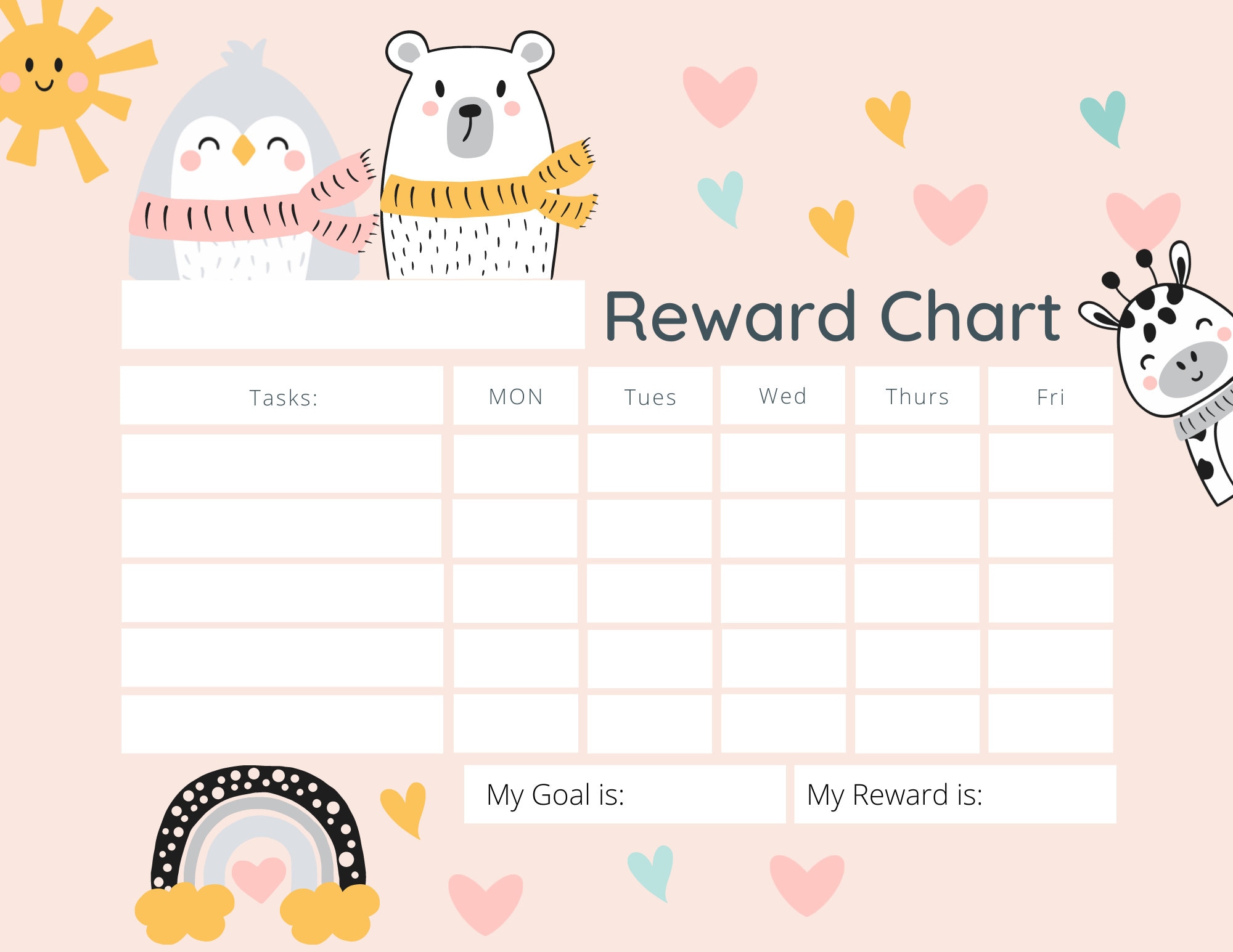 Printable Rainbow Reward Chart | Sunshine Behavior Chart | Kids Routine ...