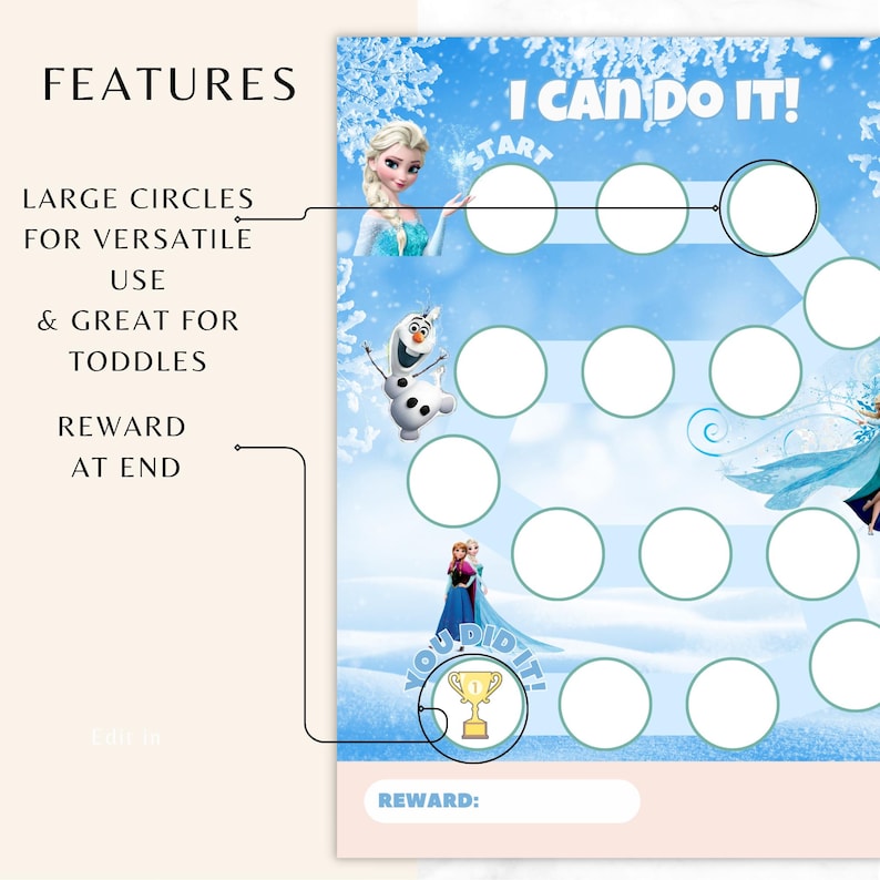 Frozen Reward Chart, Potty Reward Chart, Frozen Potty Chart, Toddler ...