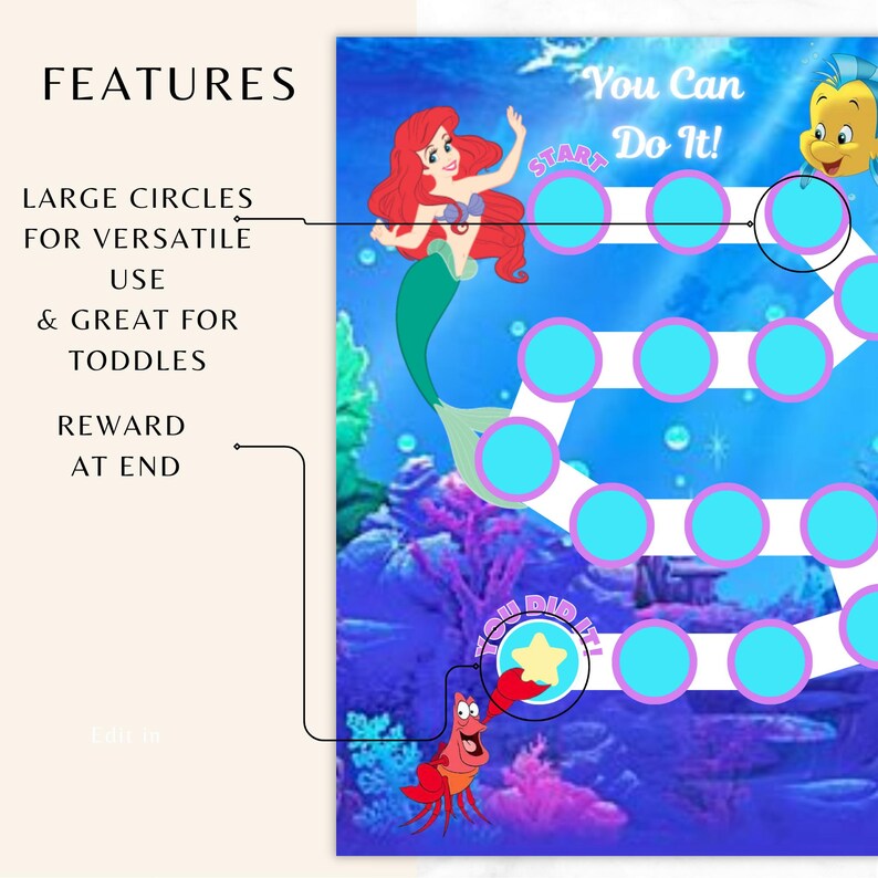 Printable Mermaid Reward Chart, Mermaid Kids Potty Training Chart ...