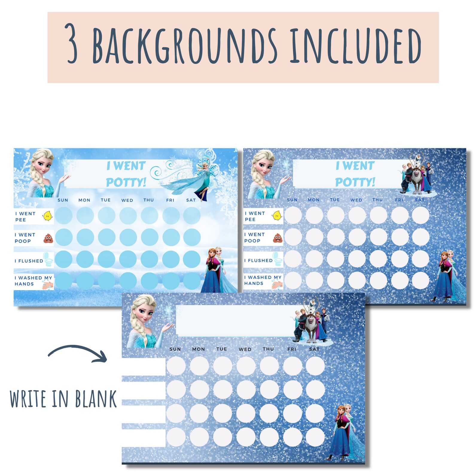 Frozen Potty Training Chart Printable, Toilet Training Chart, Toileting ...
