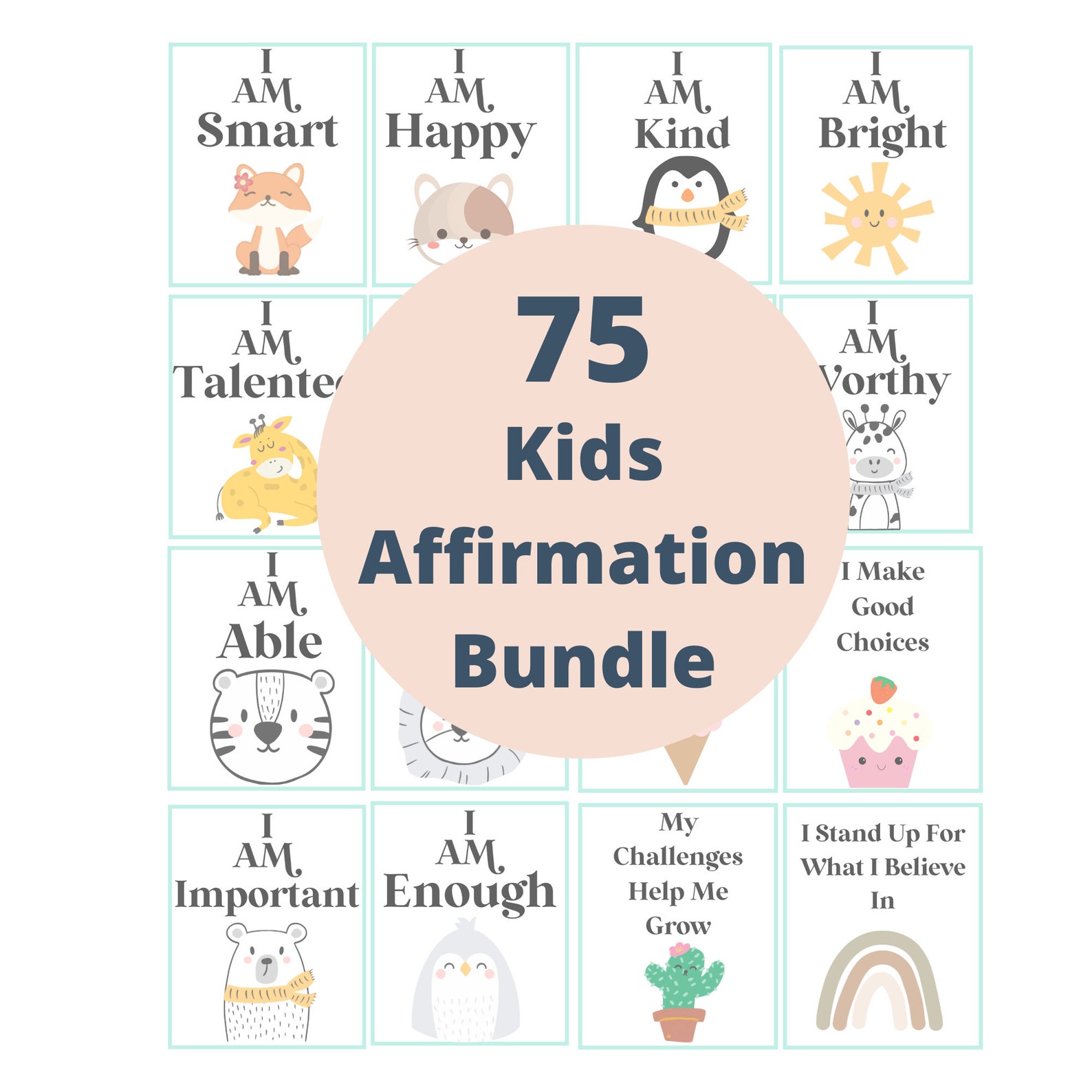 Kids Positive Affirmation Cards, Kids Mindfulness Bundle, Coping Cards ...