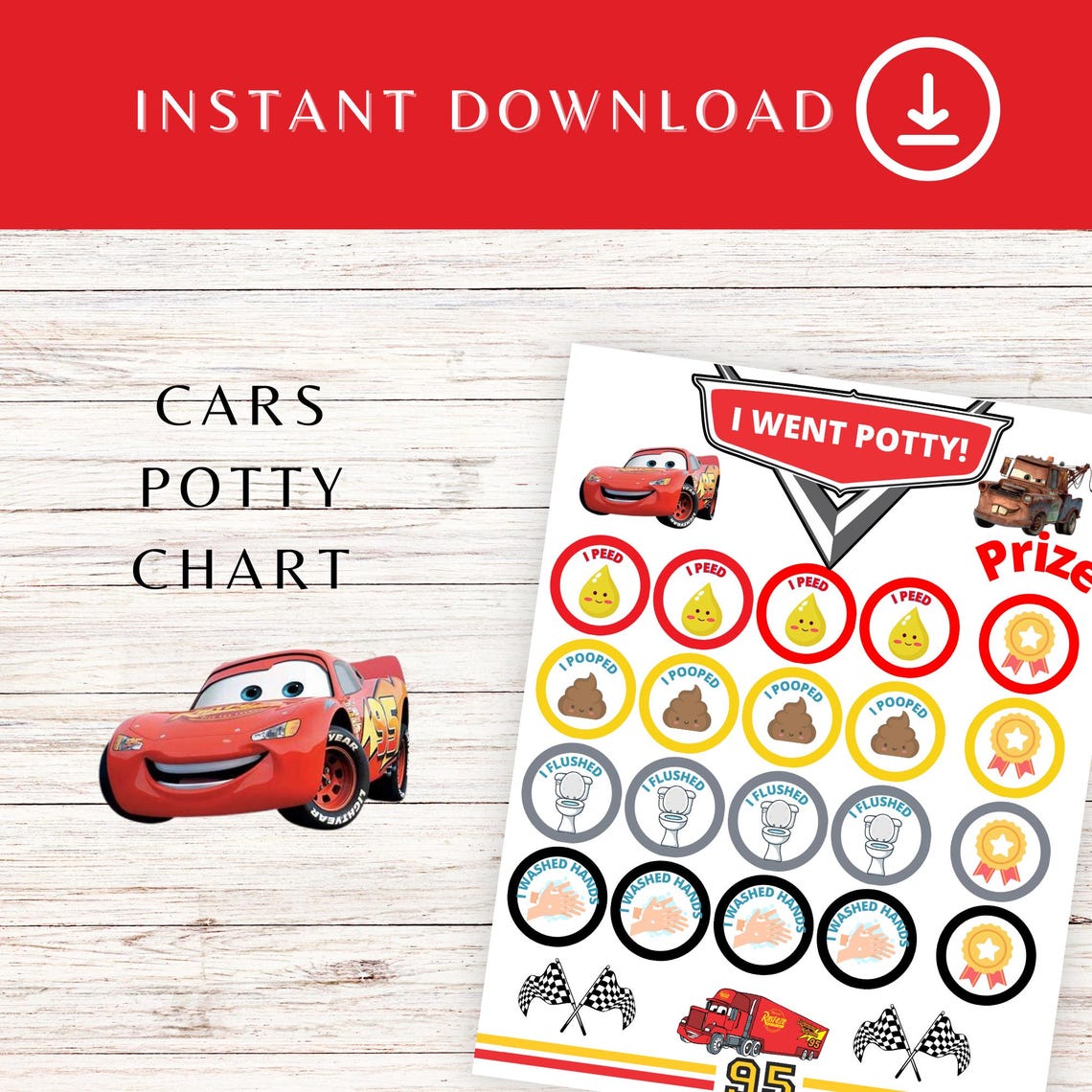 Cars Potty Training Chart Printable, Toilet Training Chart, Toileting ...