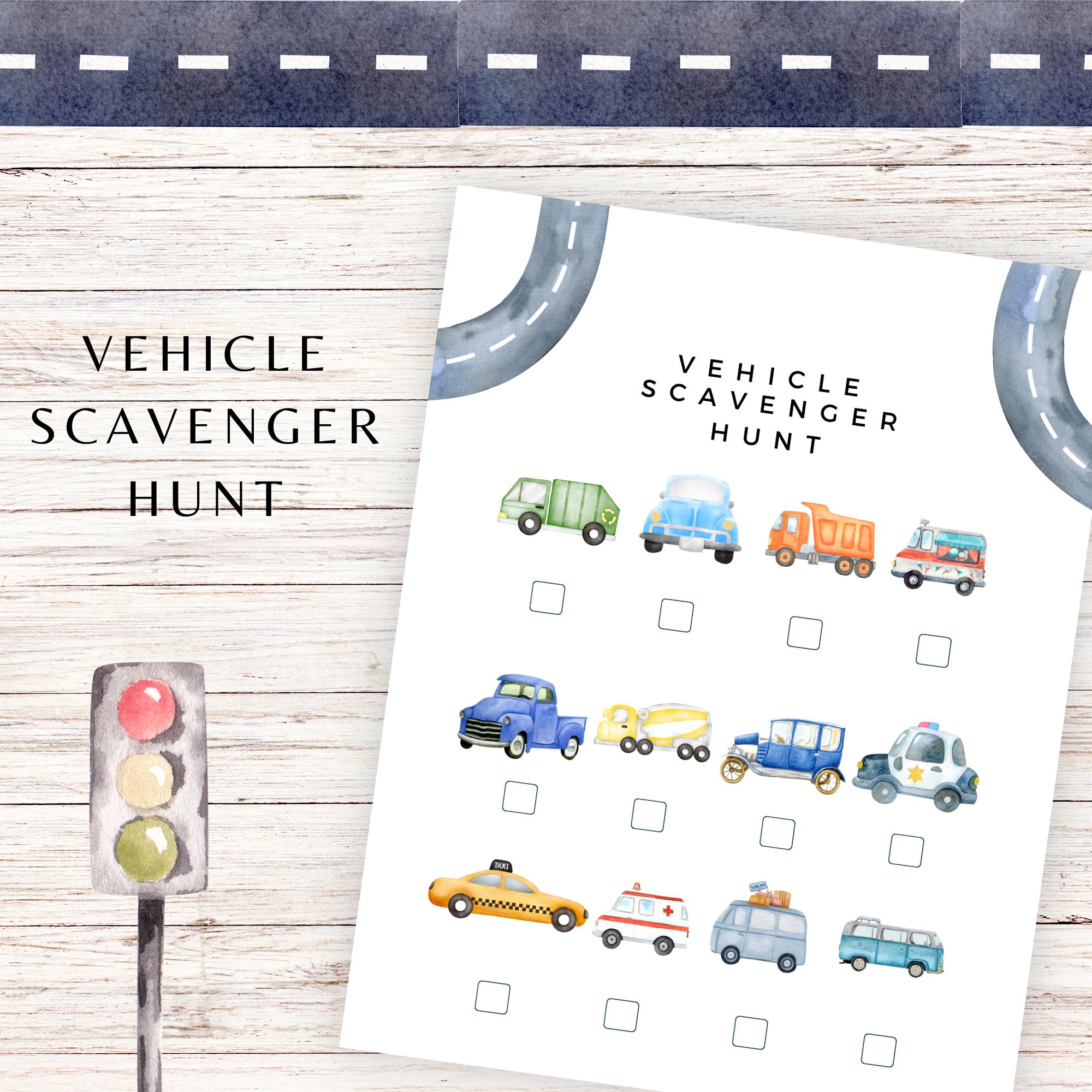 Vehicle Preschool Scavenger Hunt, Toddler Scavenger Hunt. Cars and ...